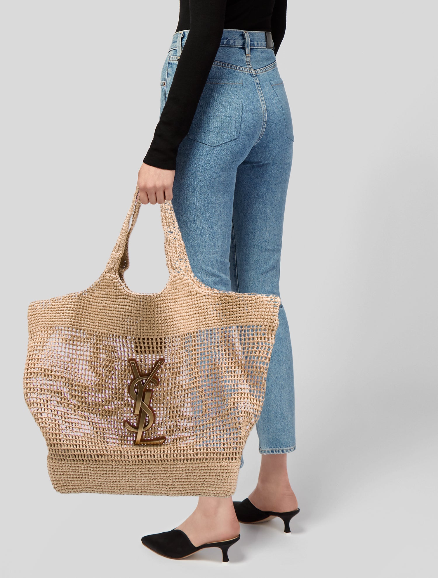 Saint Laurent 2023 Monogram Raffia Icare Maxi Shopping Tote - Neutrals ...