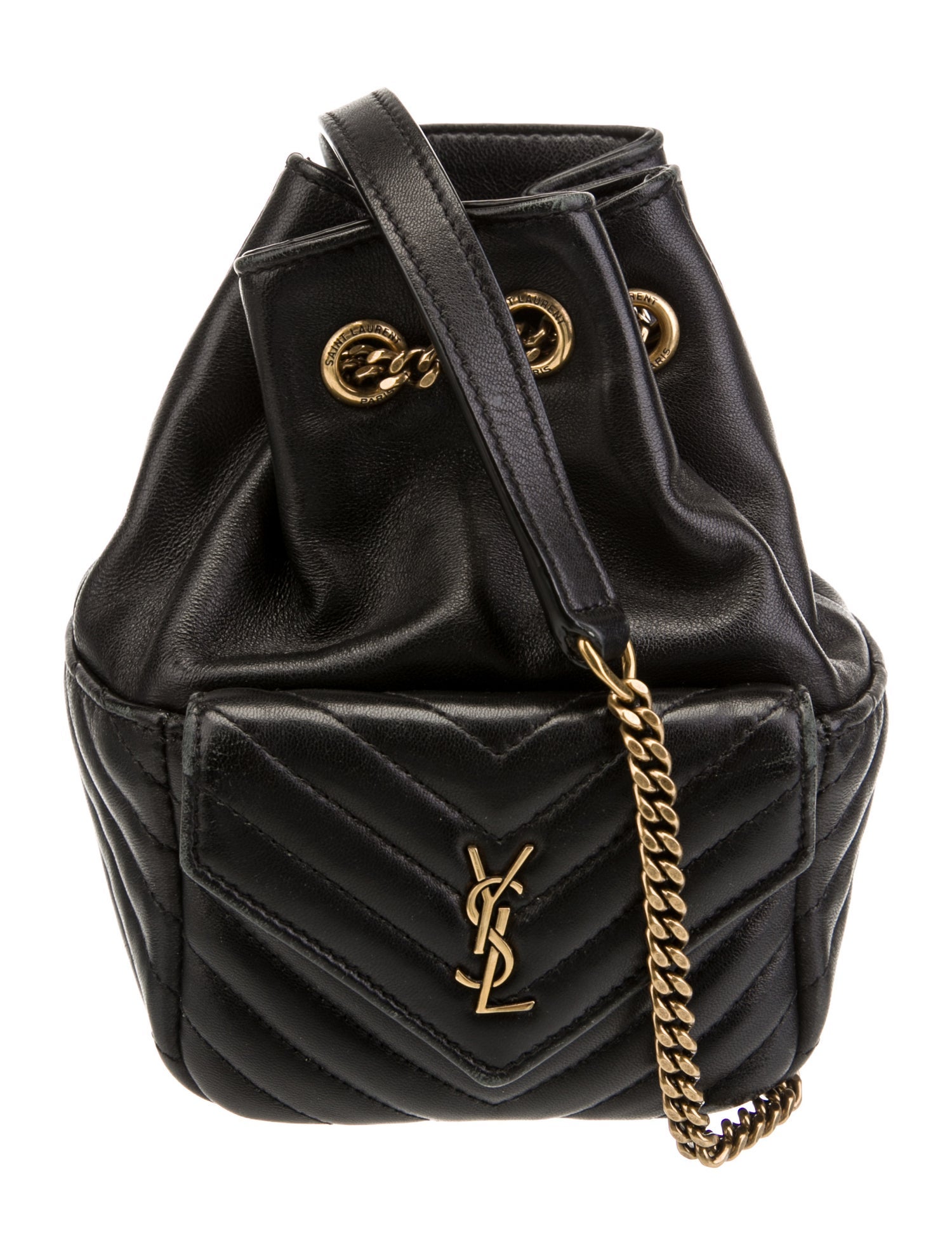 Saint Laurent Mini Monogram Chevron Matelassé Joe Bucket Bag - Black ...