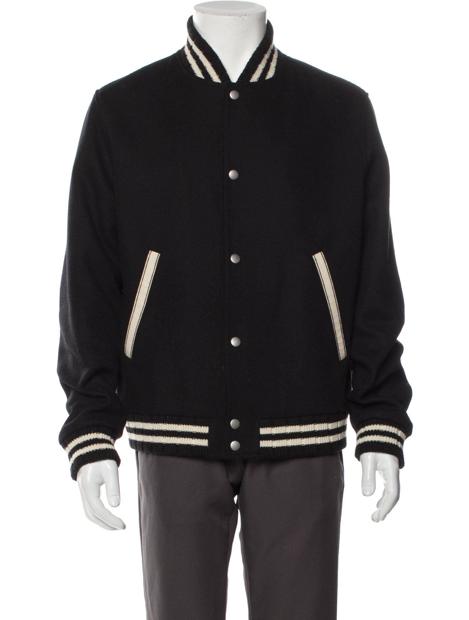 Saint Laurent Logo Teddy Striped Varsity Jacket - Black Outerwear ...