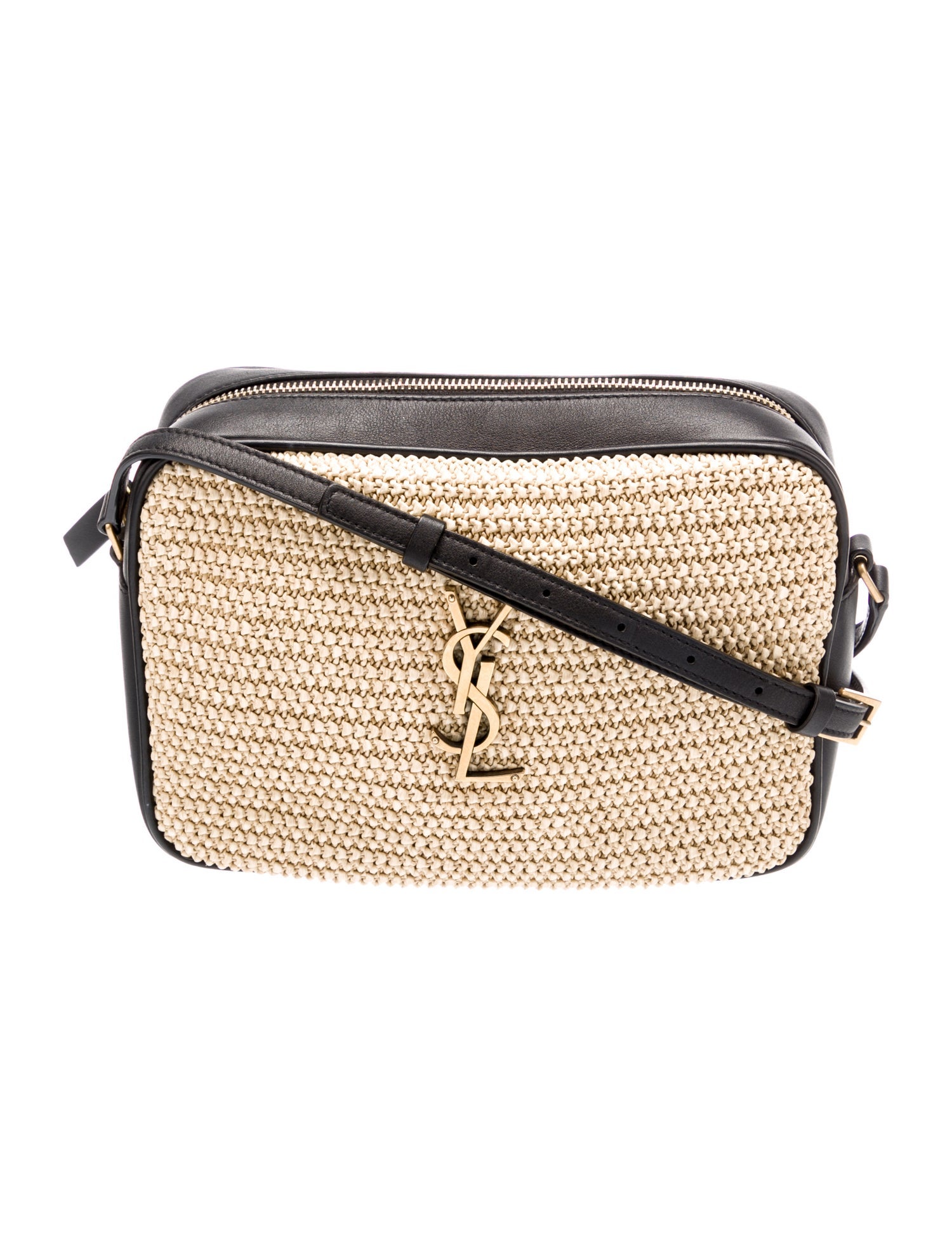 Saint Laurent Monogram Raffia Lou Camera Bag - Black Crossbody Bags ...