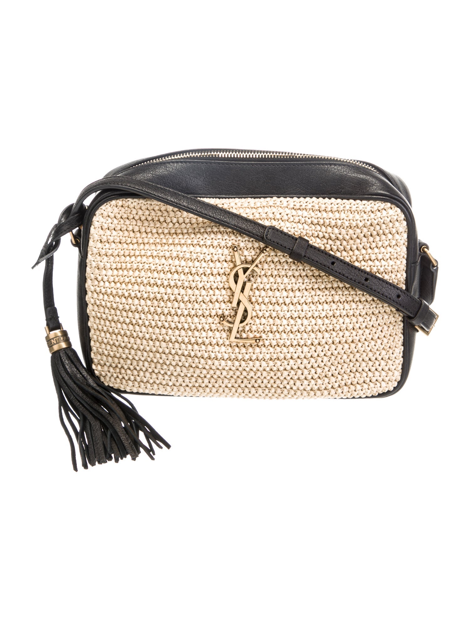 Saint Laurent Raffia Monogram Lou Camera Bag - Black Crossbody Bags ...