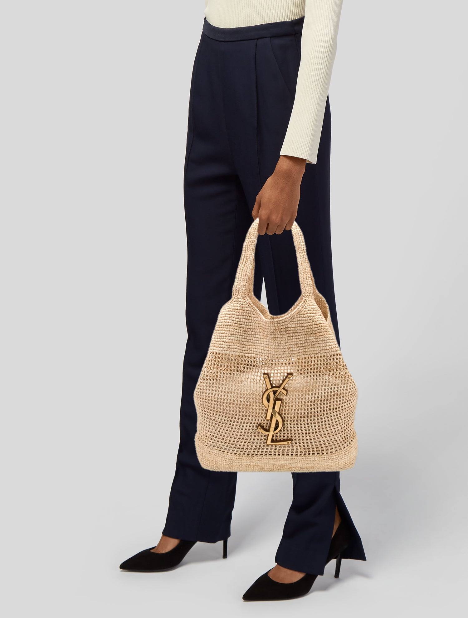 Saint Laurent Raffia Raffia Icare Tote Bag 2023 - Neutrals Totes ...