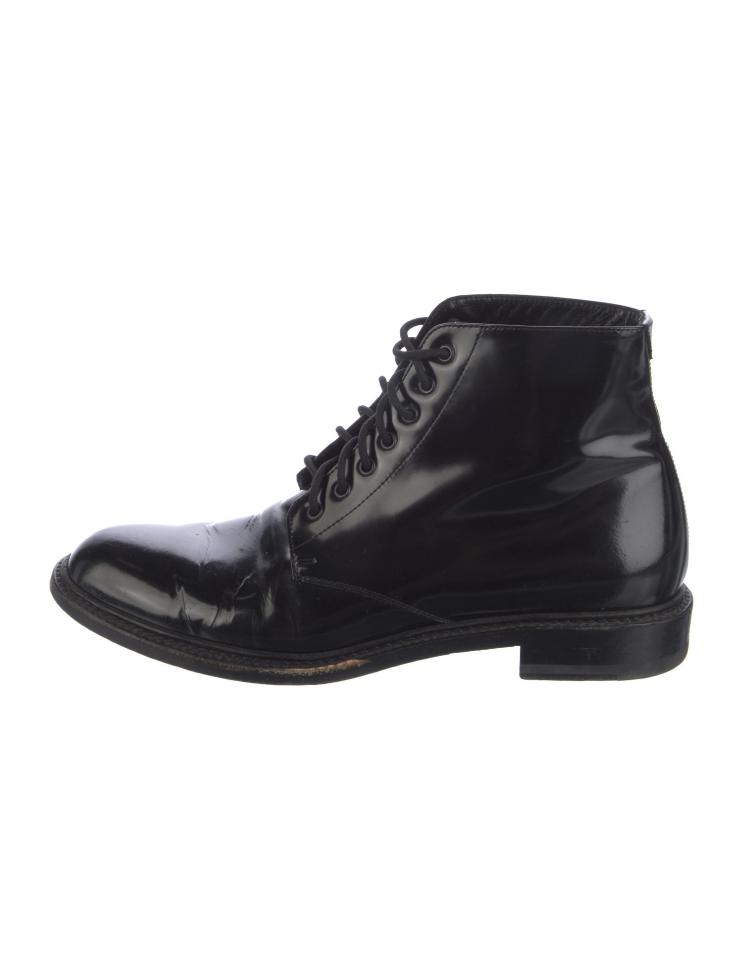 Saint Laurent Patent Leather Combat Boots - Black Boots, Shoes ...