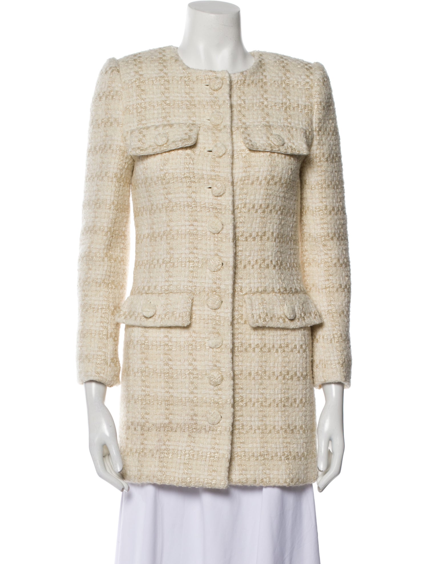 Saint Laurent Wool Patterned Coat - White Coats, Clothing - SNT381979 ...