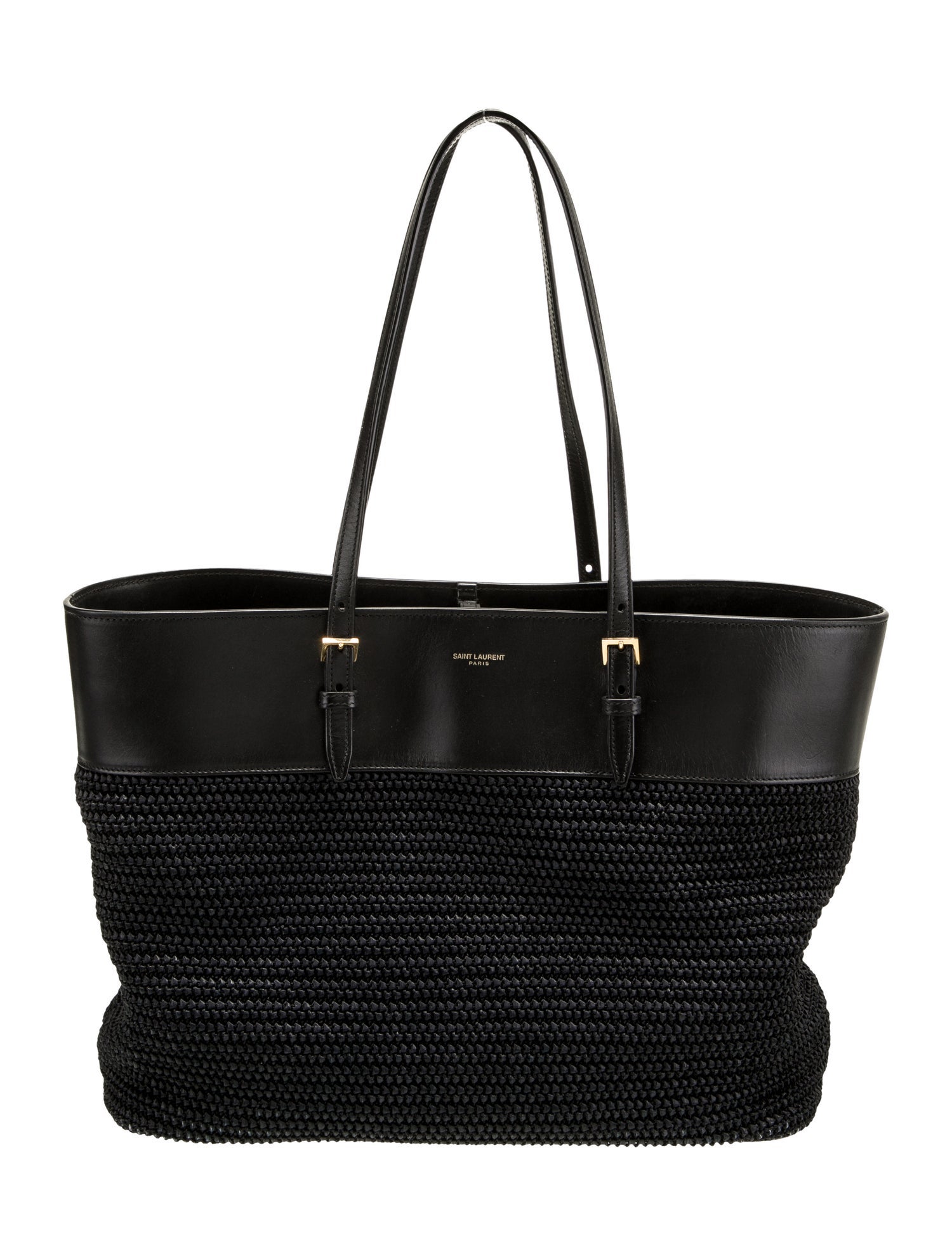 Saint Laurent Raffia Tote Medium - Black Totes, Handbags - SNT394353 ...