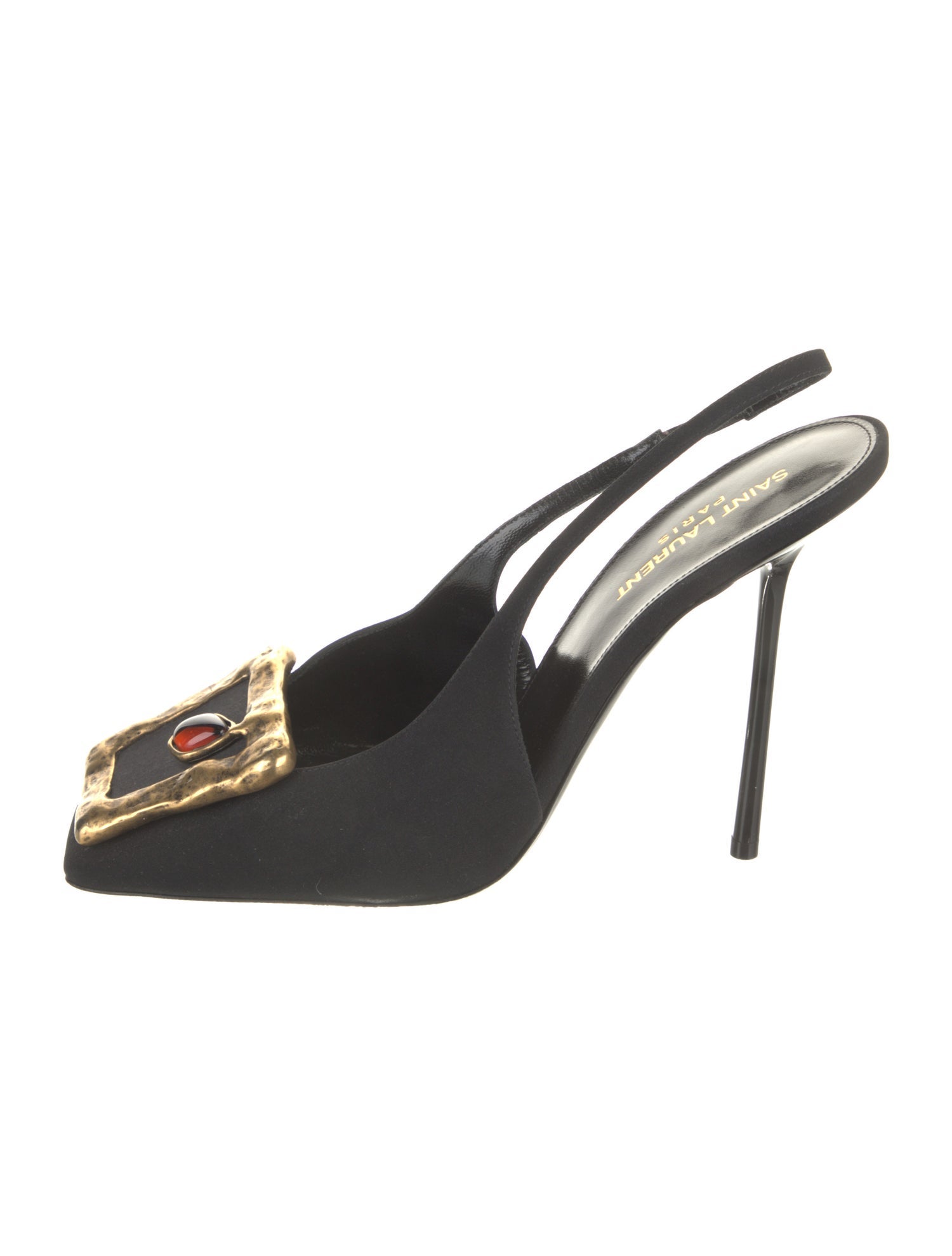Saint Laurent Satin Studded Accents Slingback Pumps - Black Pumps ...