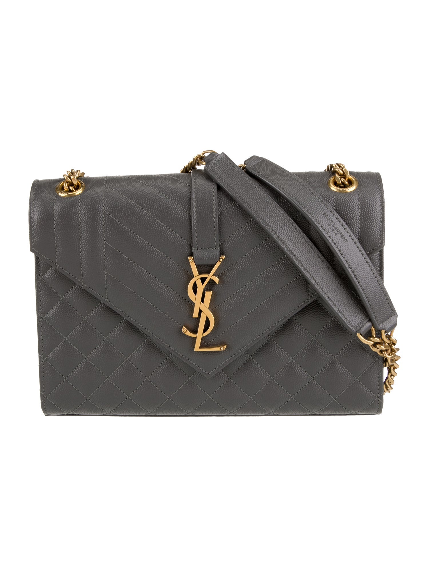 Saint Laurent Leather Envelope Medium - Grey Shoulder Bags, Handbags ...
