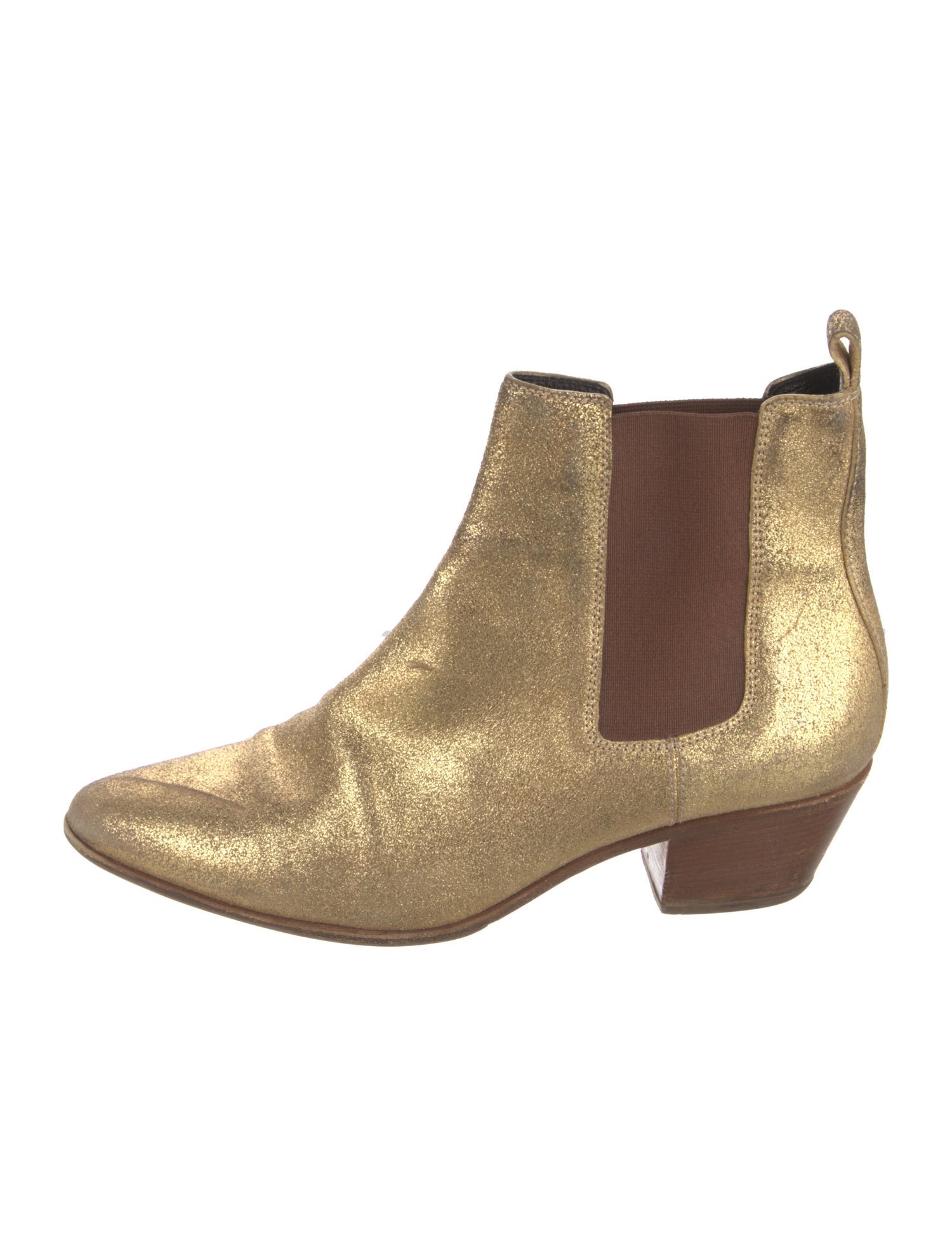 Saint Laurent Leather Animal Print Chelsea Boots - Gold Boots, Shoes ...