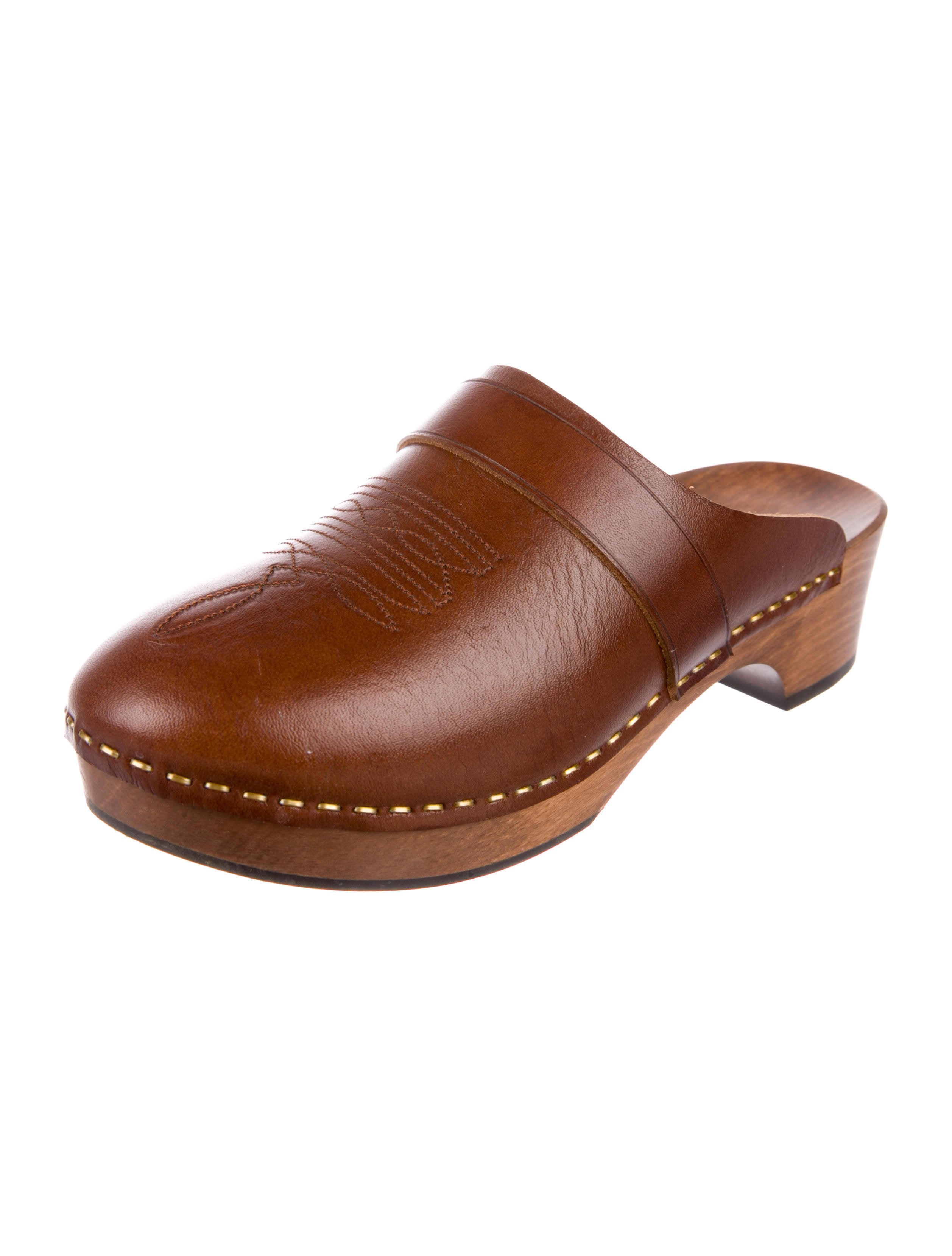 Saint Laurent Leather Sabot Clogs - Brown Flats, Shoes - SNT51887 | The ...