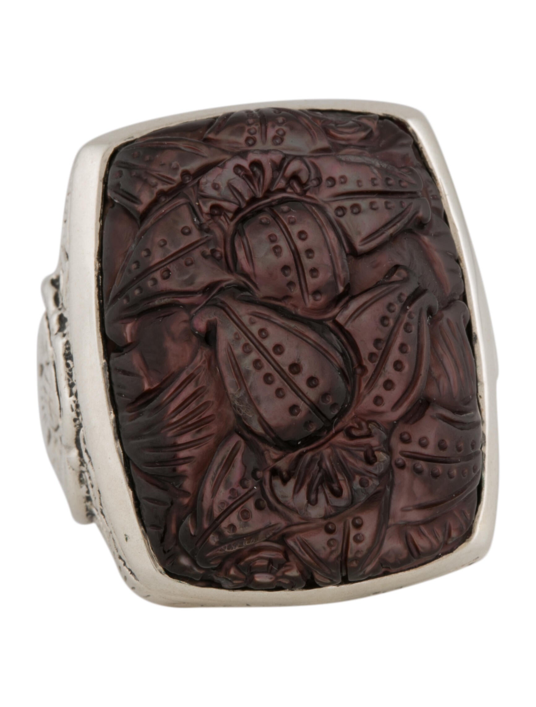 Stephen Dweck Carved Jasper Flower Ring - Gold-Tone Metal Cocktail Ring ...