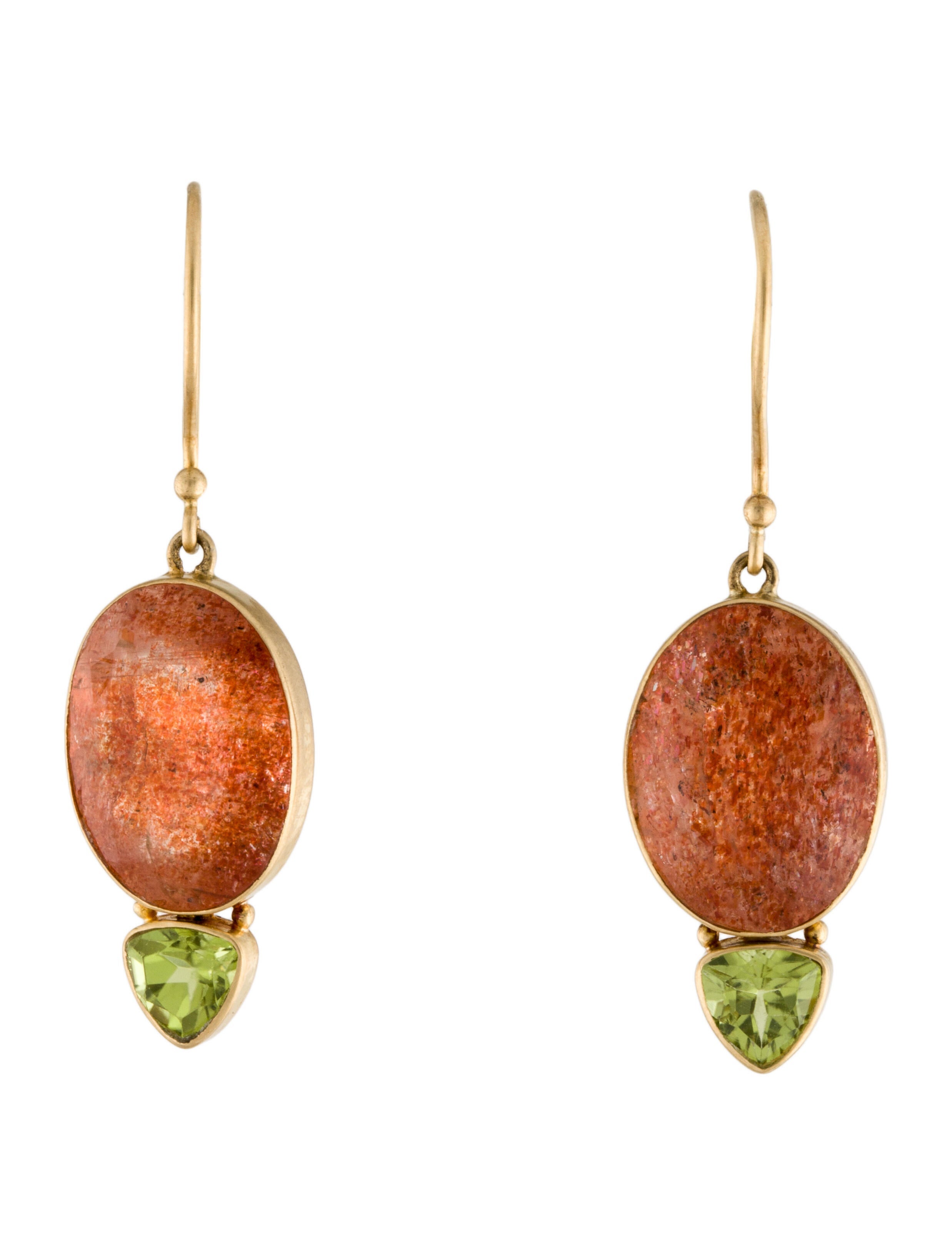 Steven Battelle 18K Sunstone & Peridot Drop Earrings - 18K Yellow Gold ...