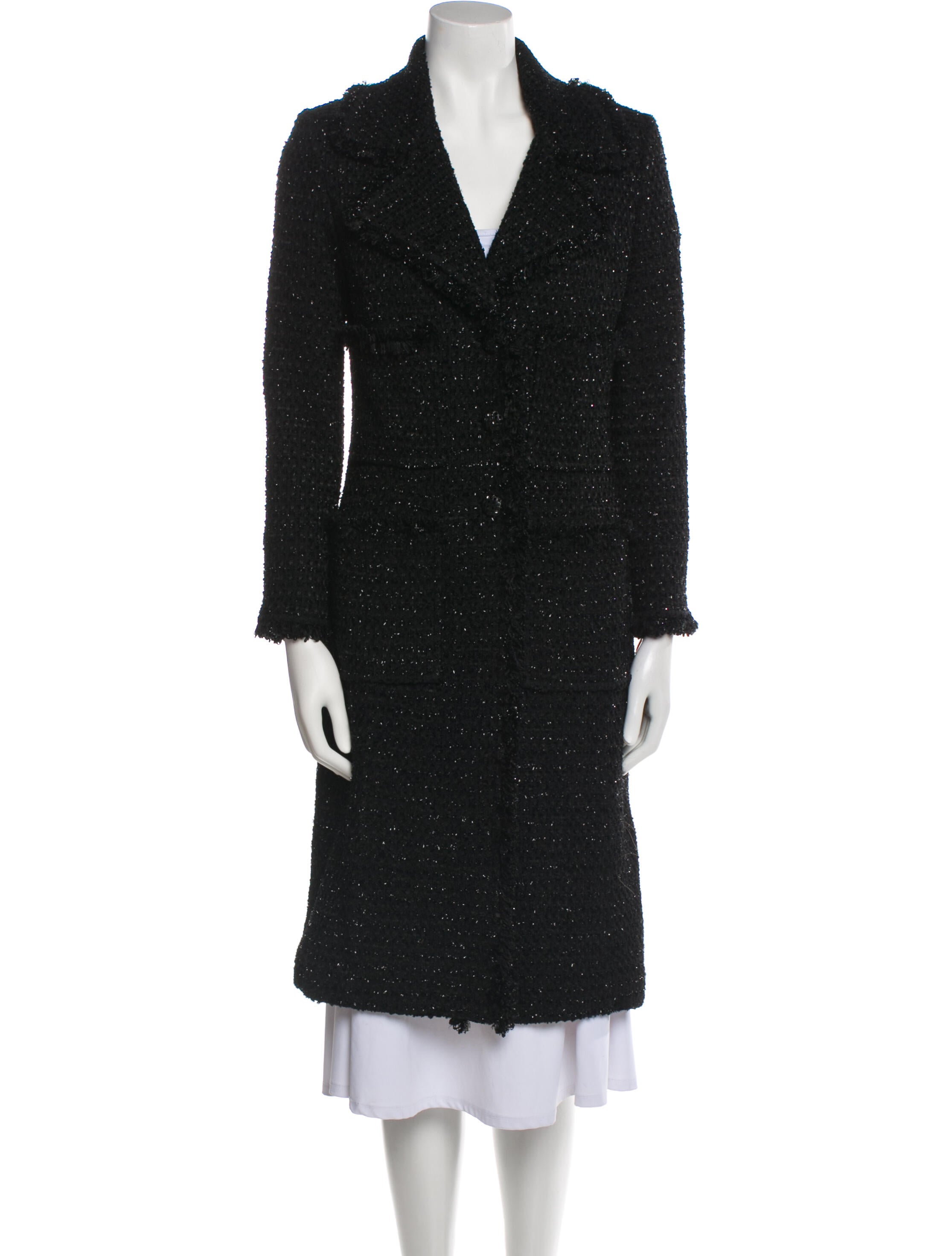 St. John Tweed Pattern Faux Fur Coat - Black Coats, Clothing ...