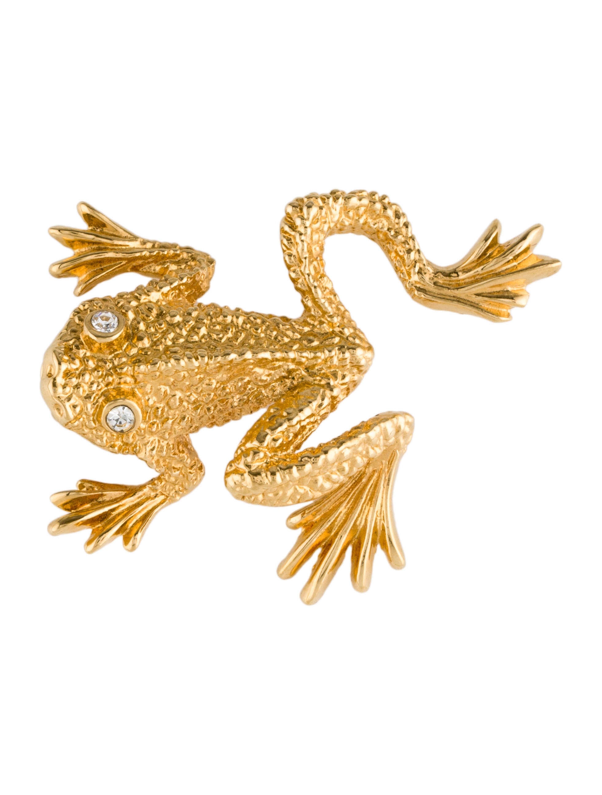 St. John Crystal Frog Brooch - Gold-Tone Metal Pin, Brooches ...