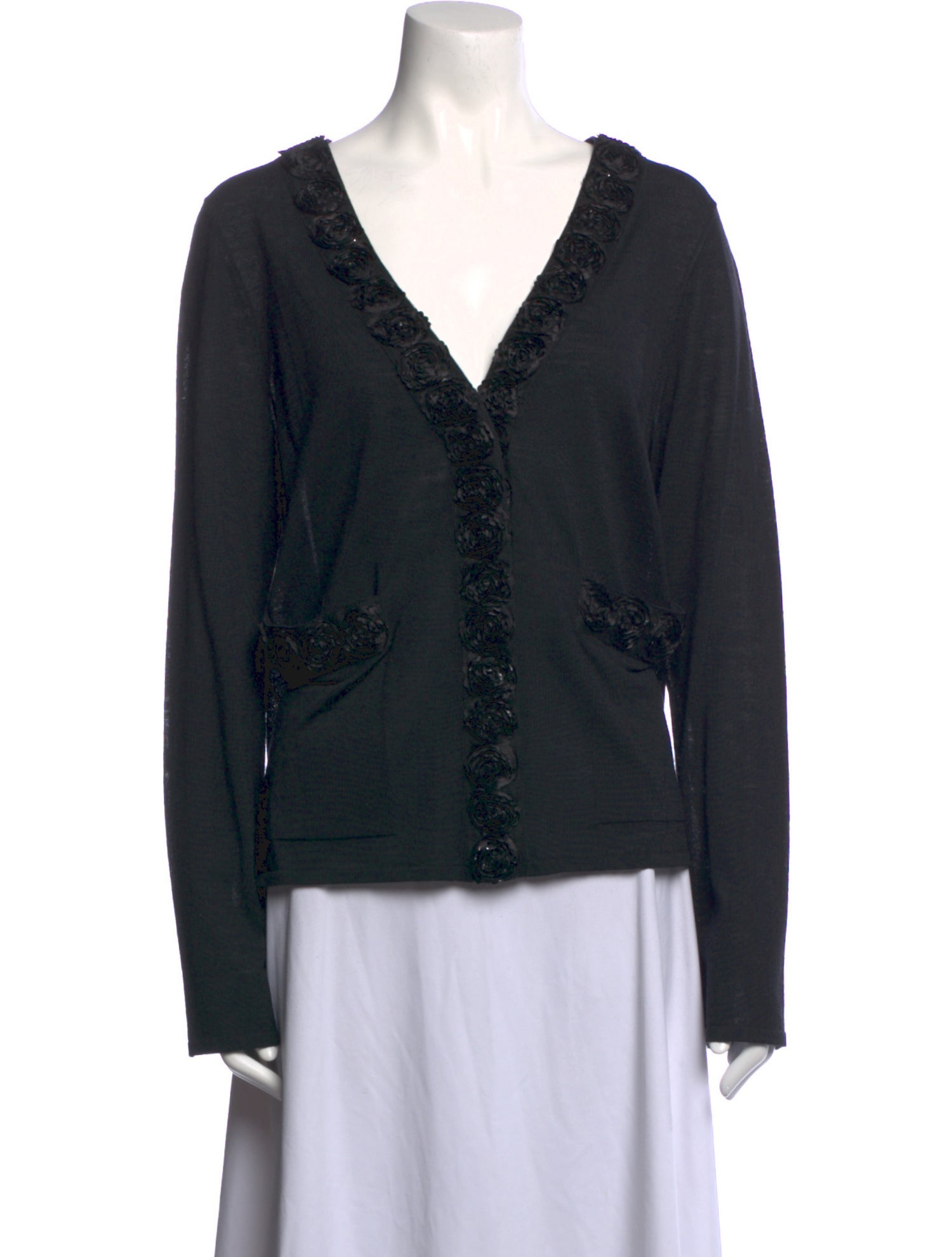 St. John Plunge Neckline Sweater w/ Tags - Black Knitwear, Clothing ...
