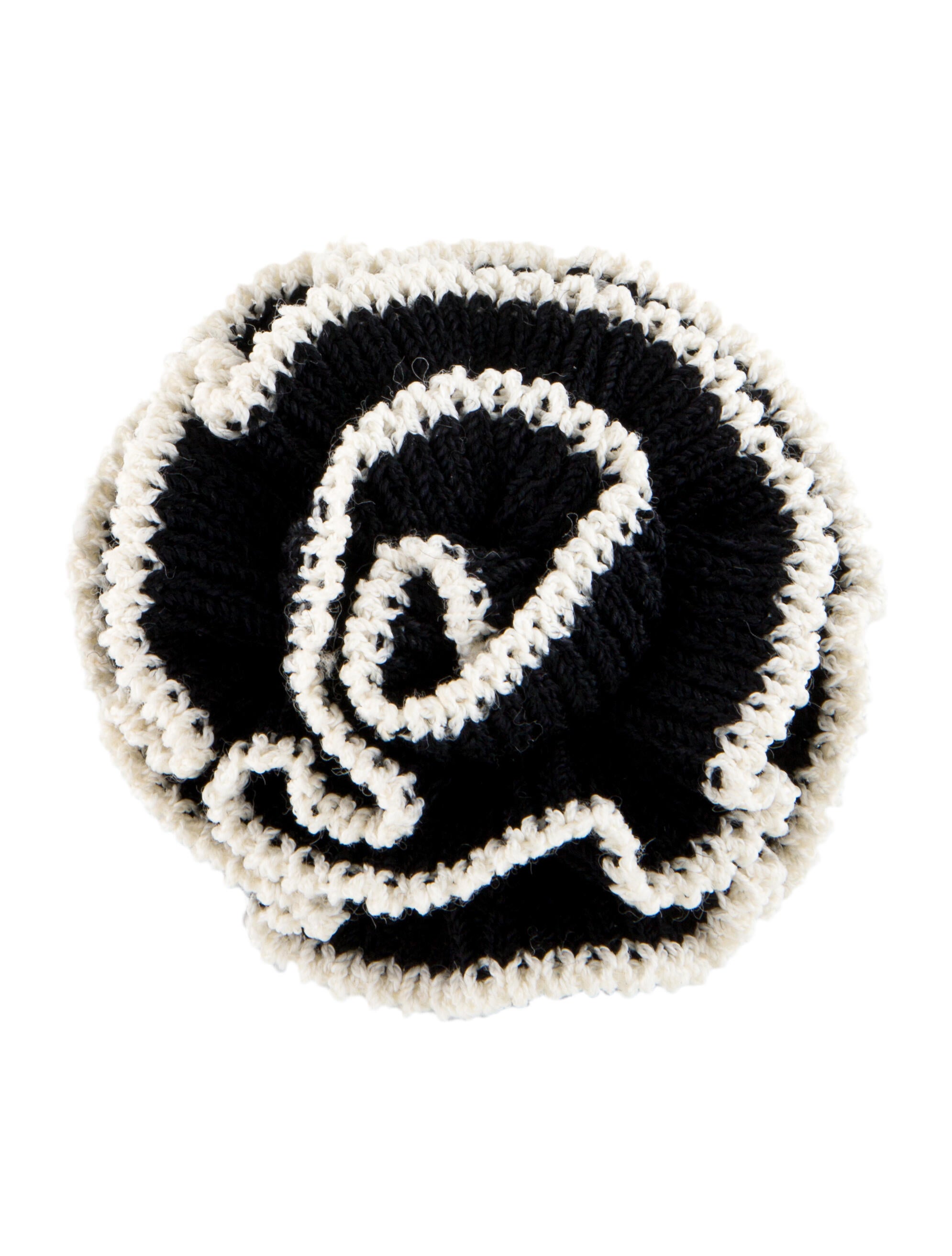 St. John Knitted Flower Brooch - Black, Gold-Tone Metal Pin, Brooches ...