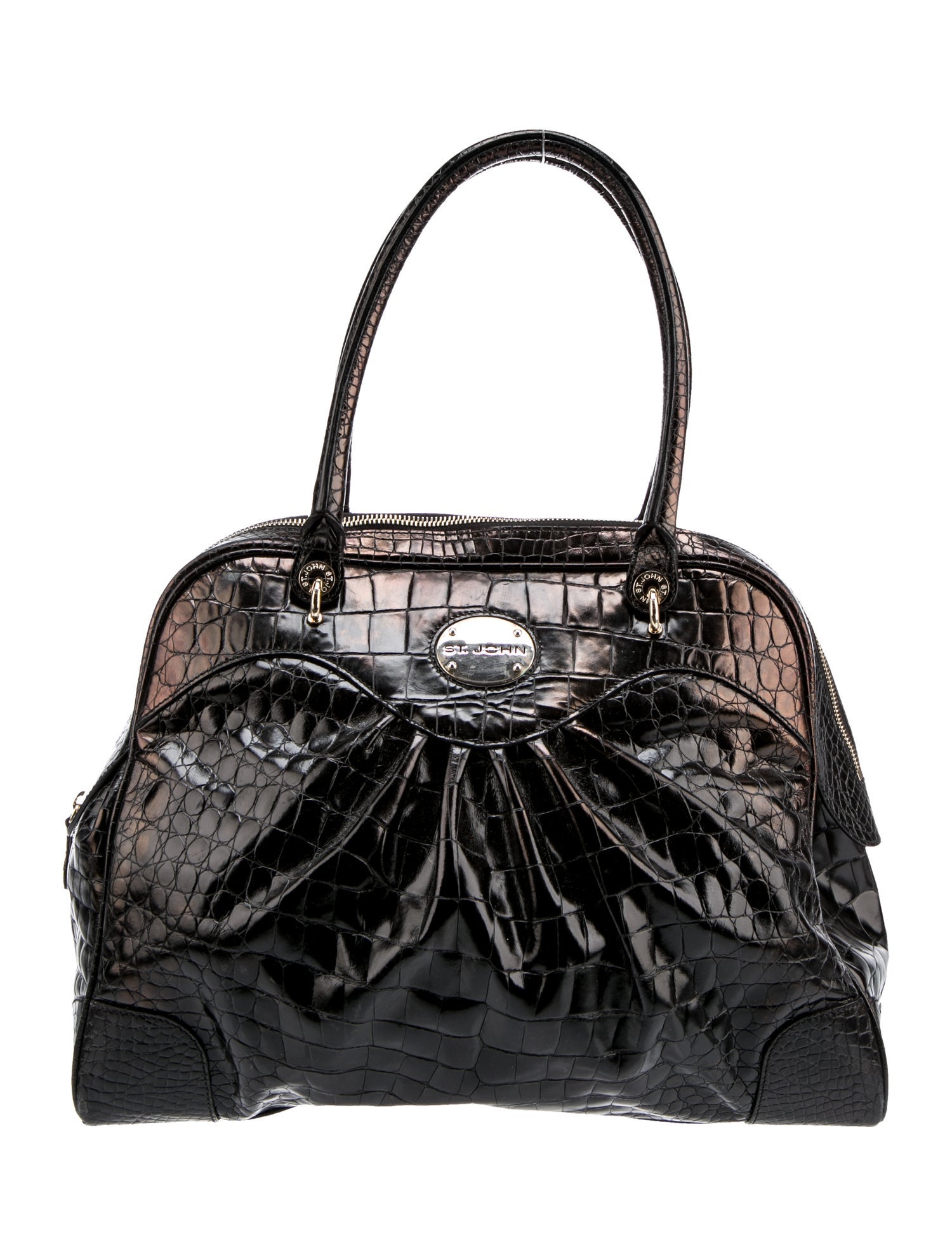 St. John Croc-Embossed Shoulder Bag - Black Shoulder Bags, Handbags ...
