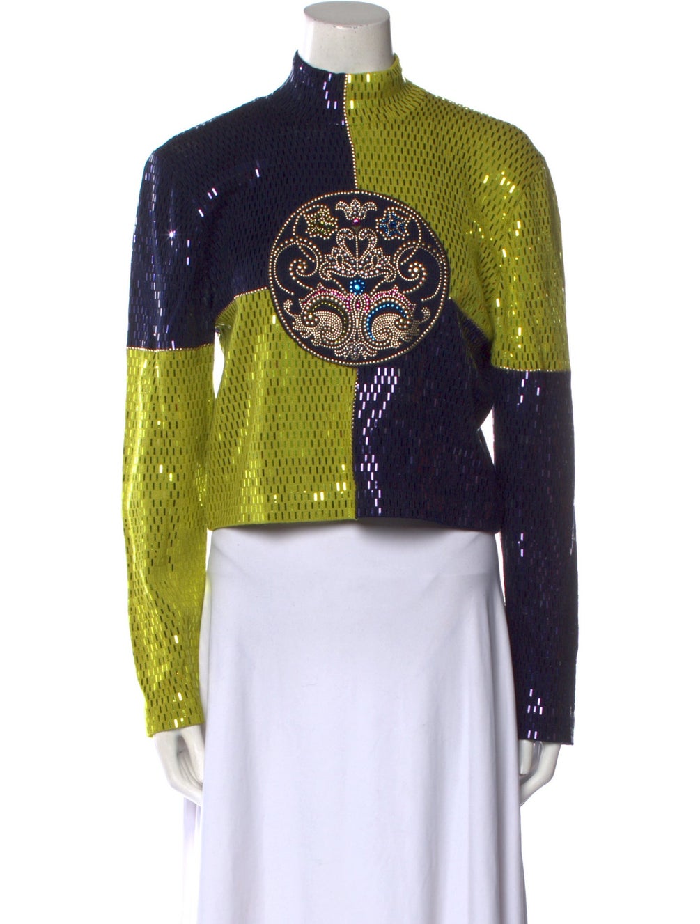 St. John Graphic Print Mock Neck Sweater - Blue Knitwear, Clothing ...