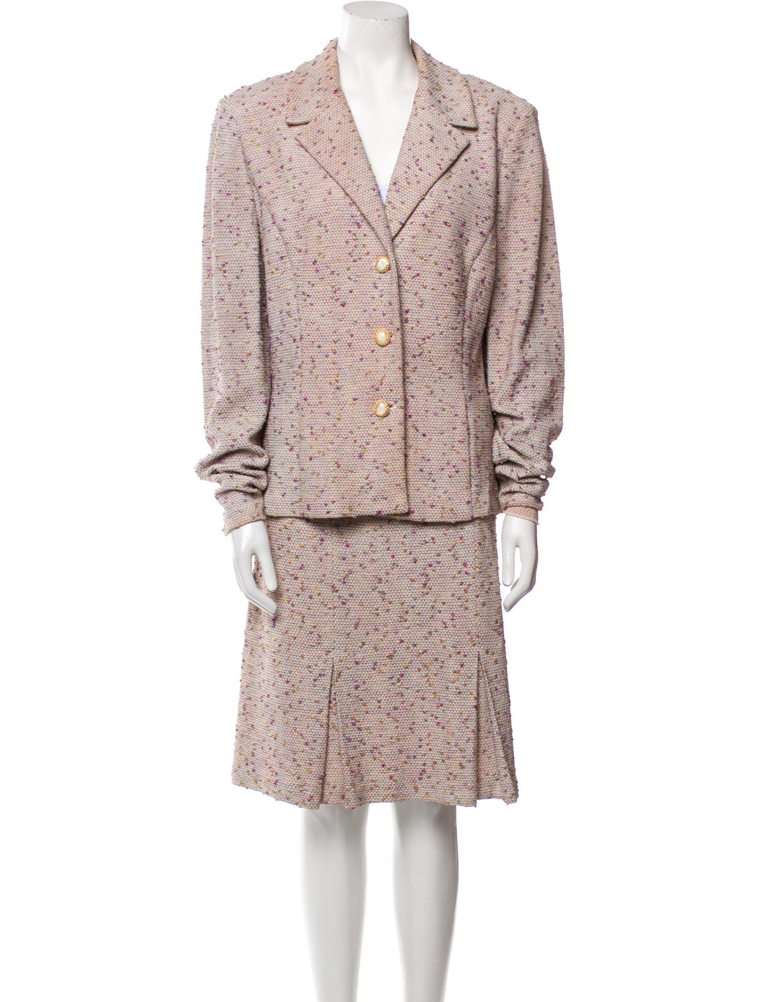Escada Wool Tweed Pattern Skirt Suit - Pink Suits and Sets, Clothing ...