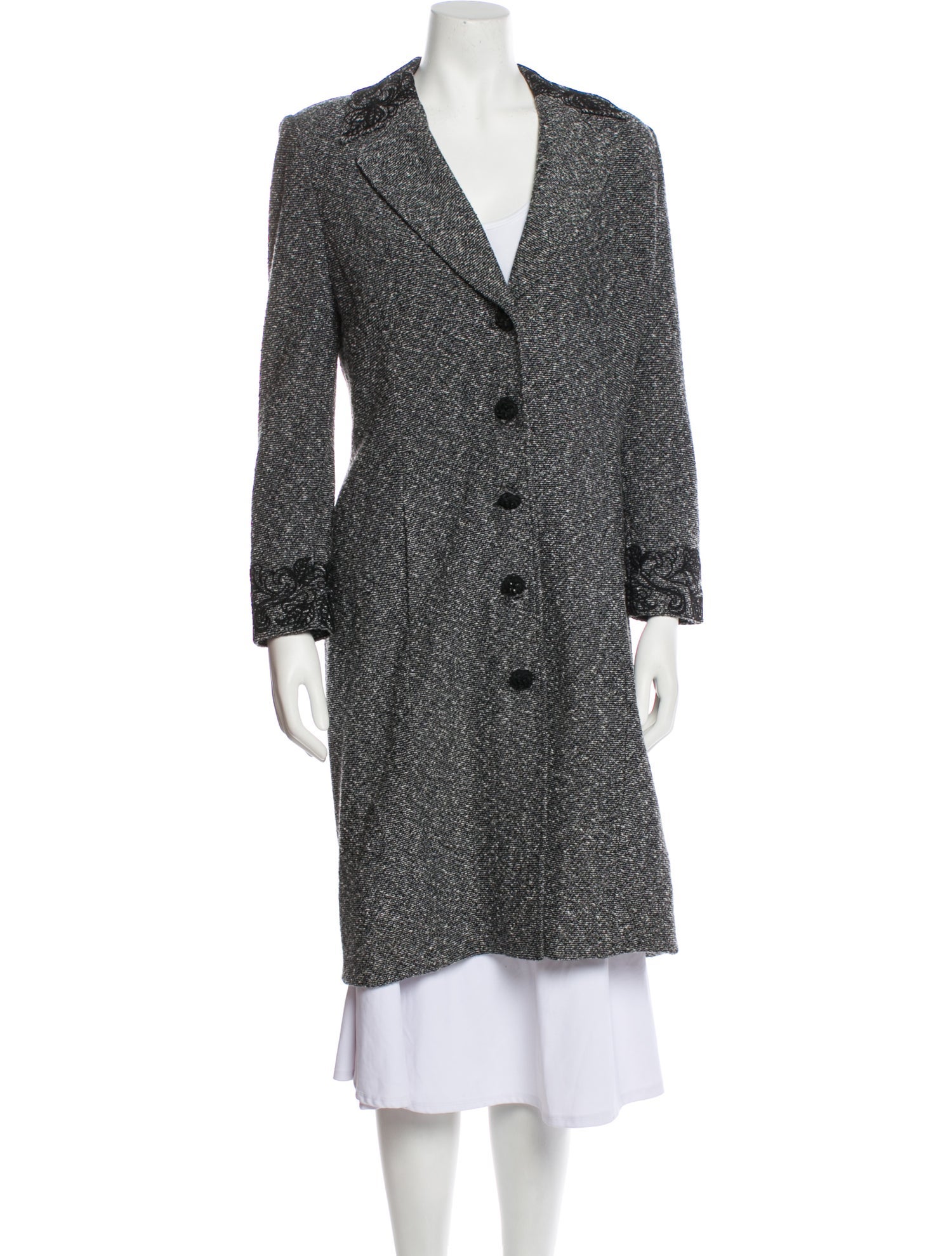 Giorgio Armani Tweed Pattern Coat - Black Coats, Clothing - GIO146592 ...