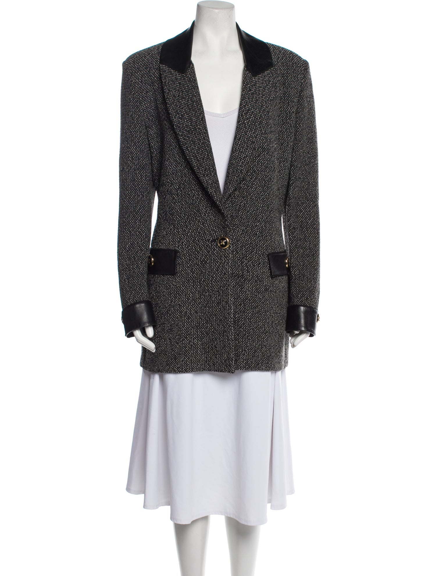 St. John Tweed Pattern Coat - Black Coats, Clothing - STJ263748 | The ...