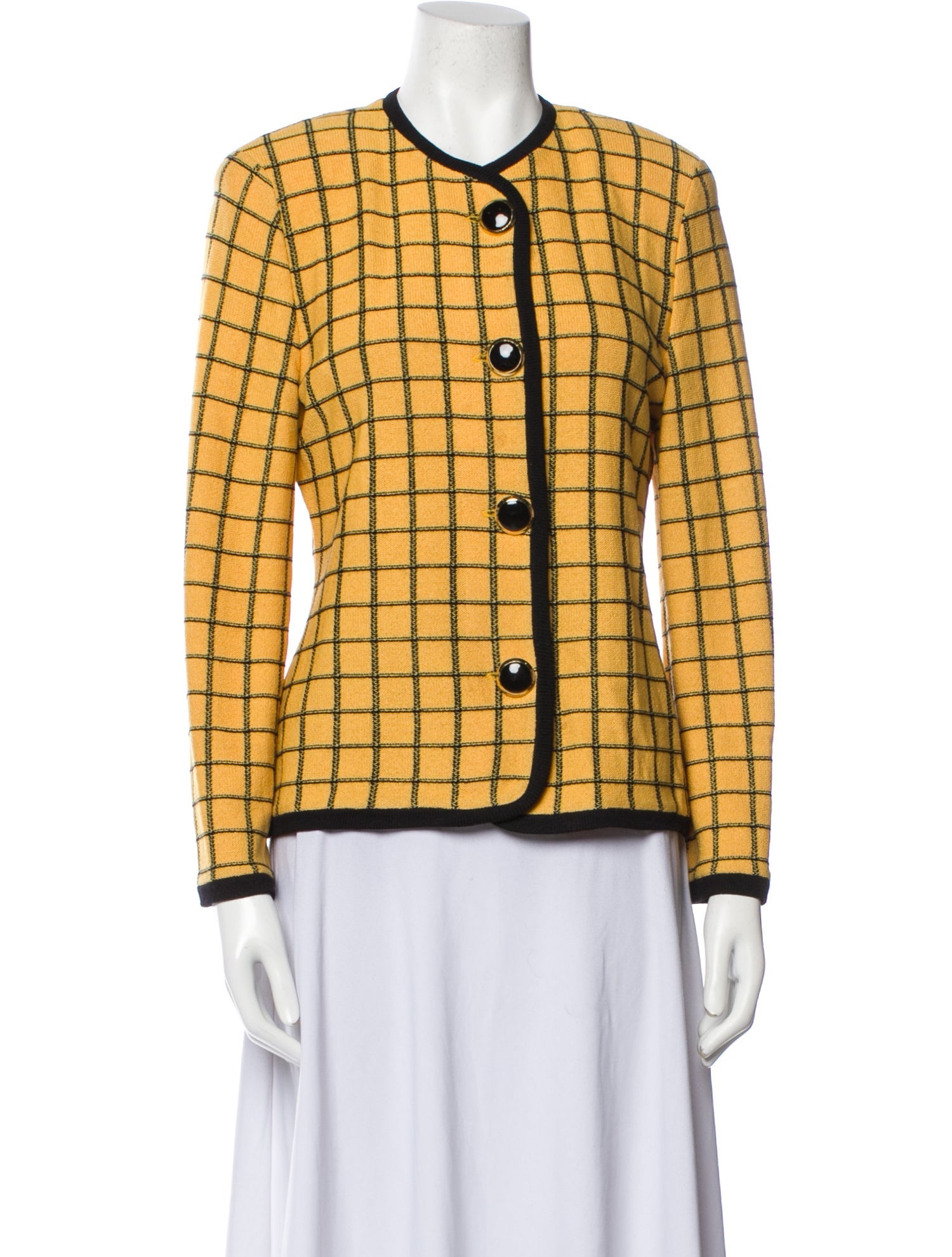 St. John Plaid Print V-Neck Sweater - Yellow Knitwear, Clothing ...