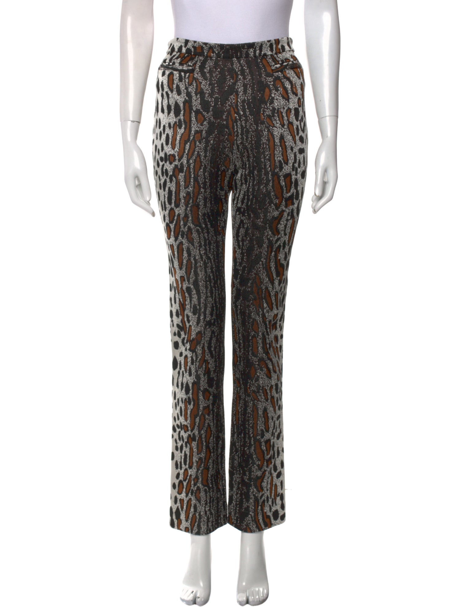 St. John Animal Print Straight Leg Pants - White, 12.5" Rise Pants ...
