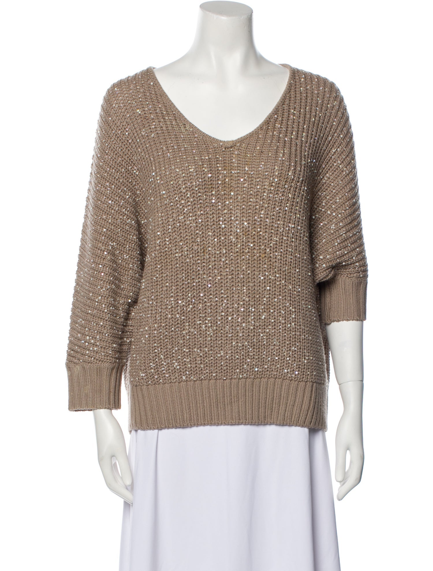 St. John Silk V-Neck Sweater - Neutrals Knitwear, Clothing - STJ284015 ...