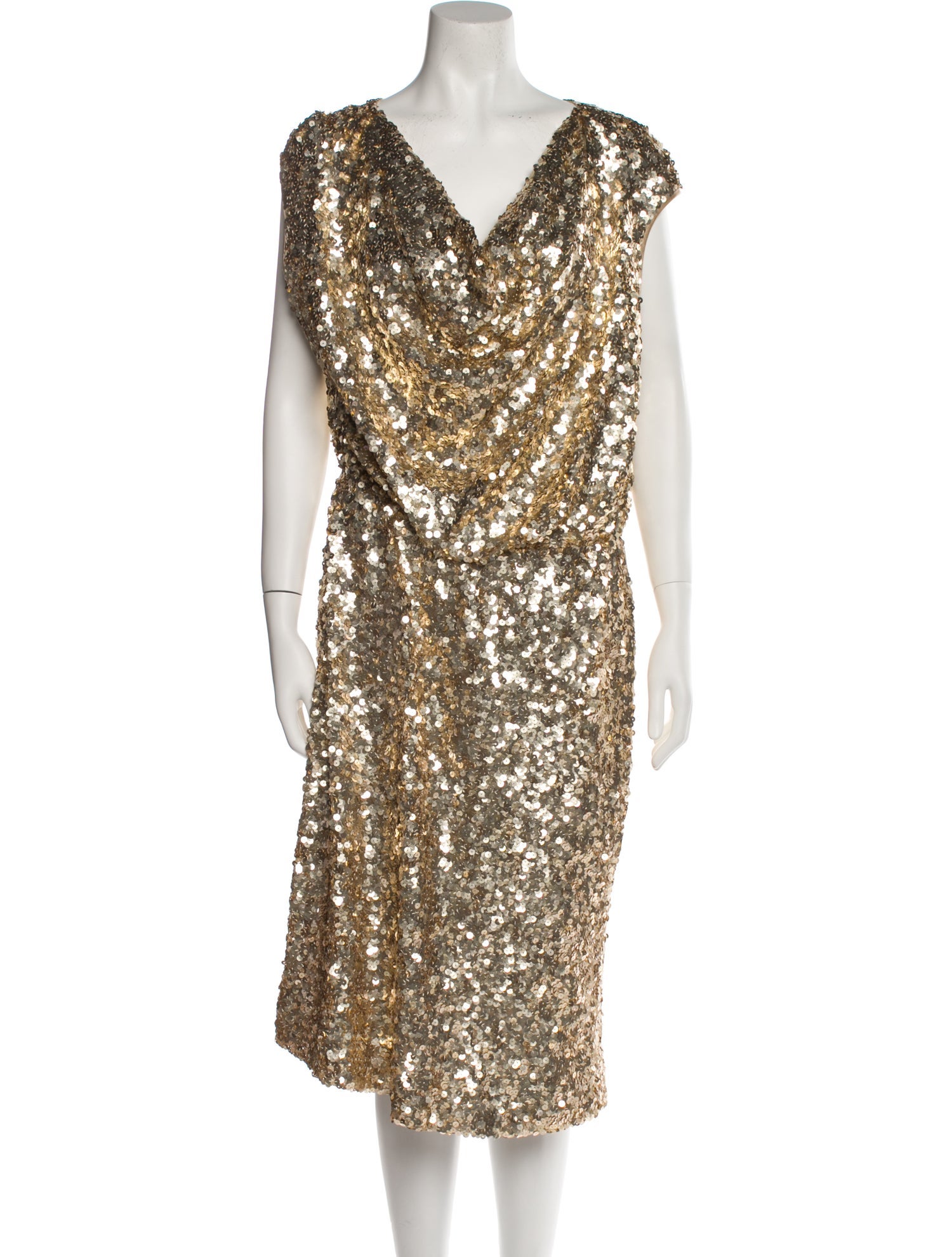 St. John Cowl Neck Midi Length Dress - Gold Dresses, Clothing ...