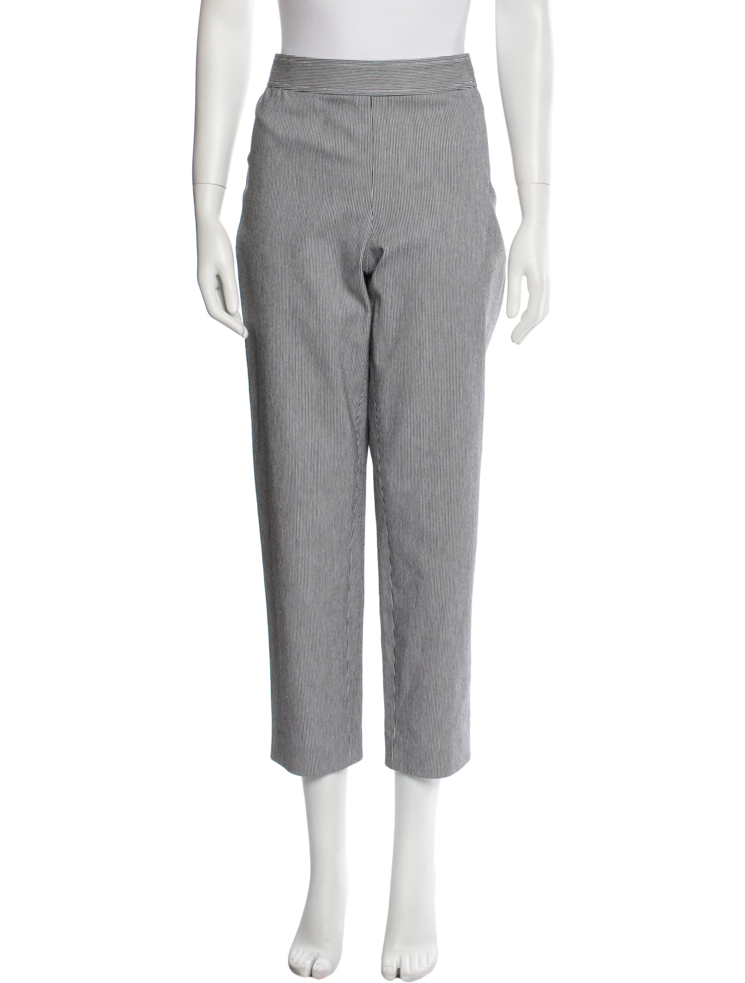 St. John Striped Straight Leg Pants - Black, 11.25" Rise Pants ...