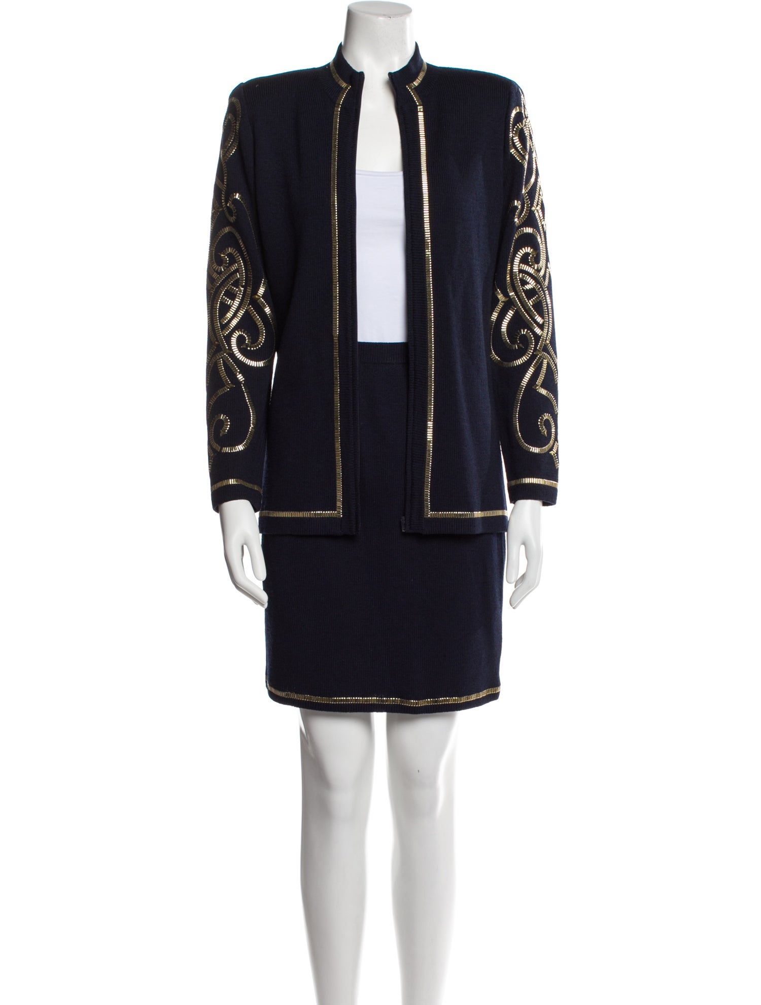 St. John Graphic Print Studded Accents Skirt Set - Blue Suits and Sets ...