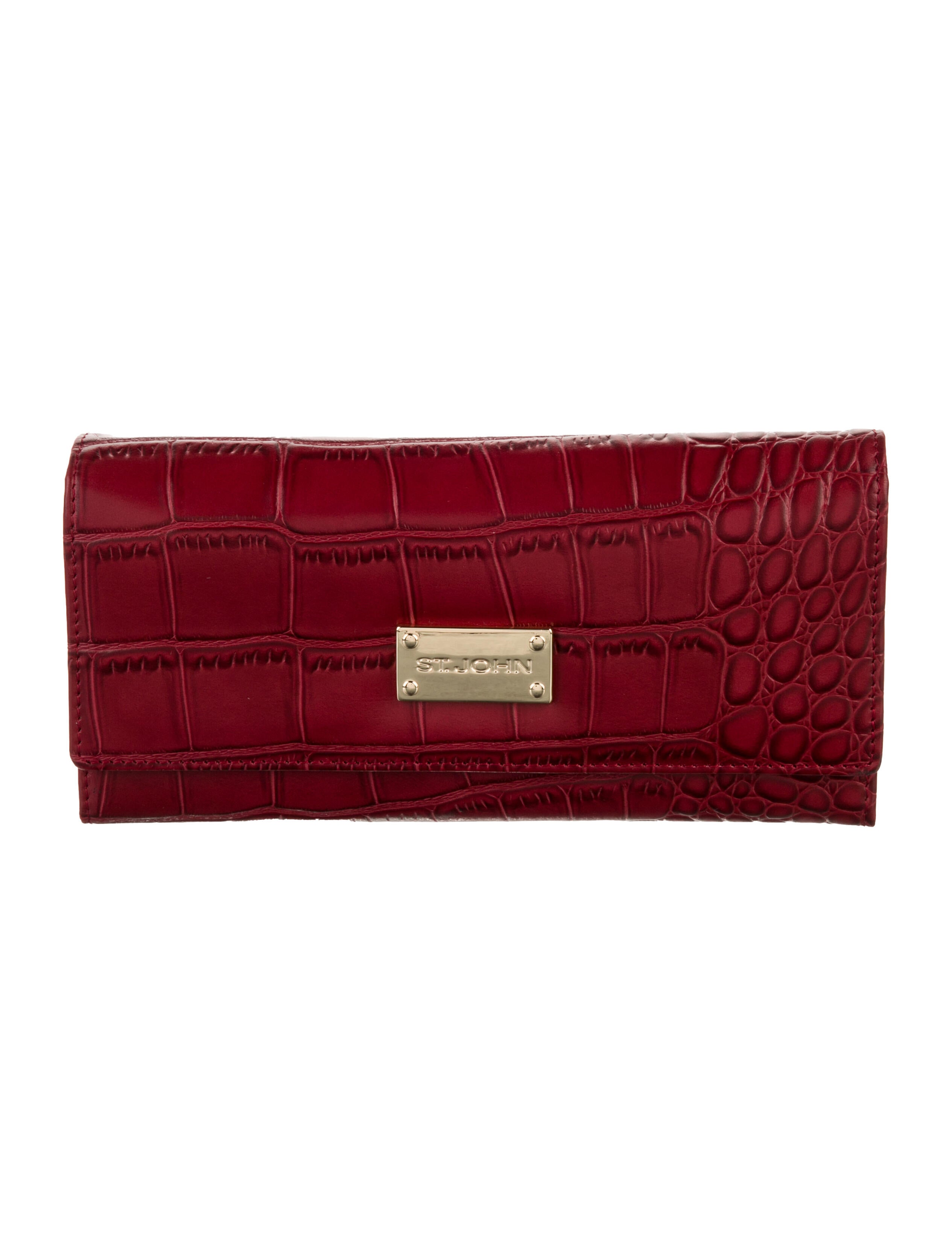 St. John Embossed Leather Continental Wallet - Red Wallets, Accessories ...