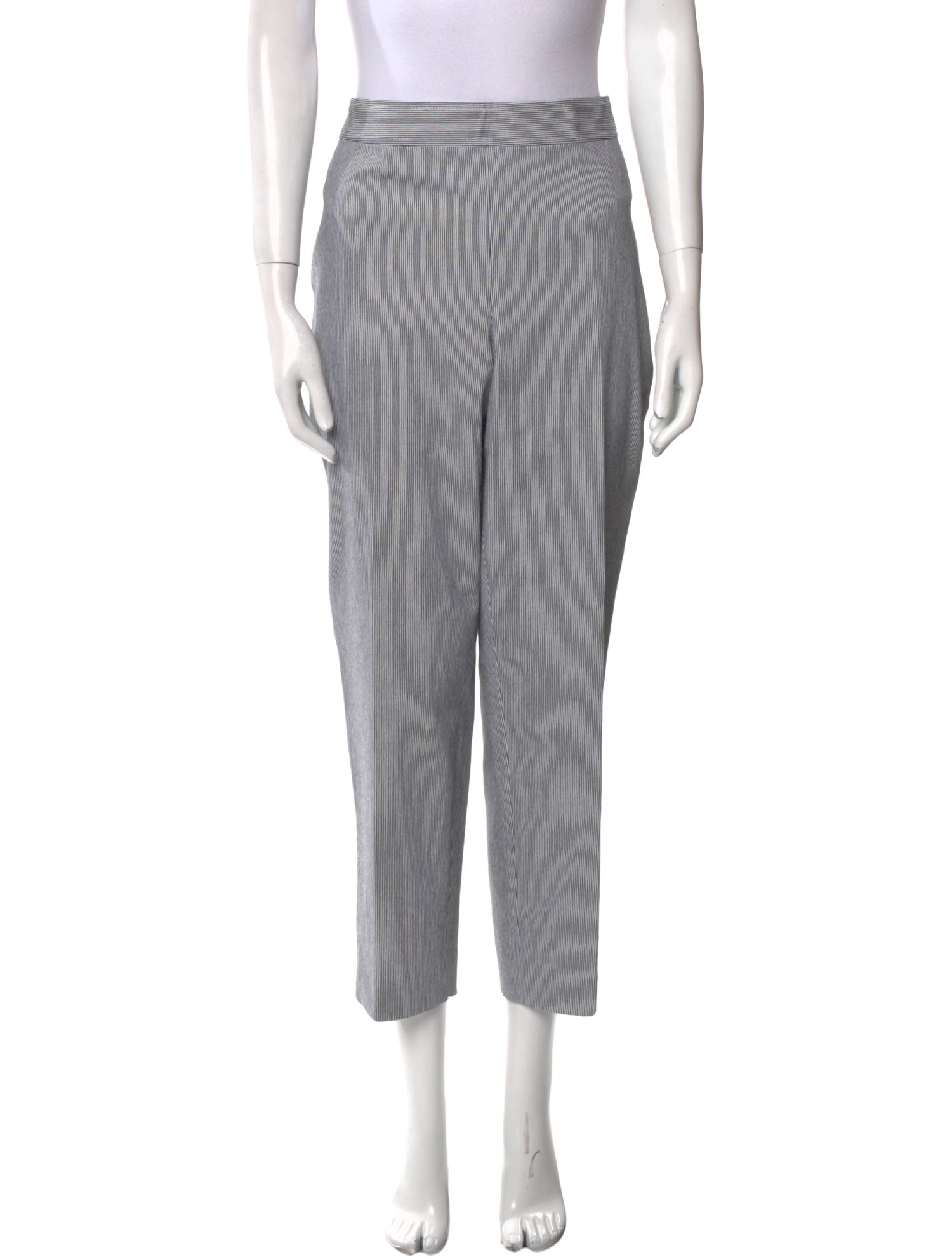 St. John Striped Straight Leg Pants - Black, 11.5" Rise Pants, Clothing ...