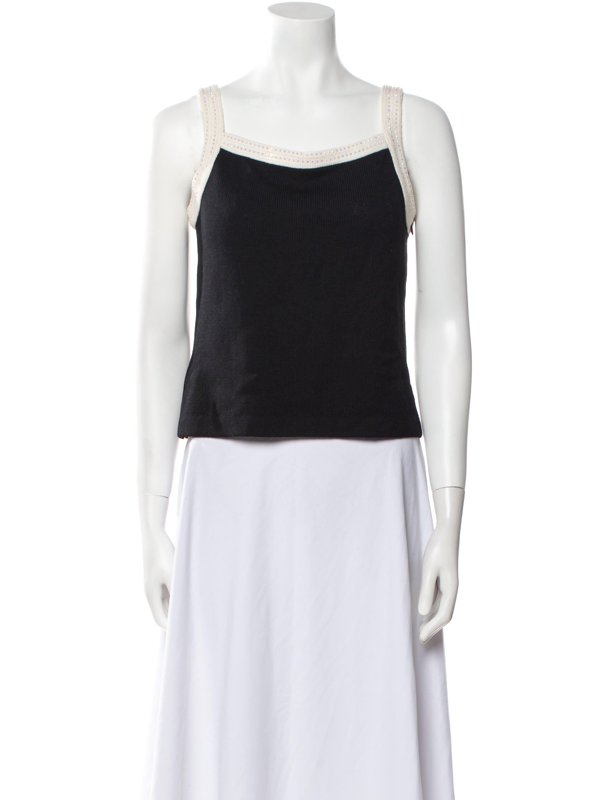 St. John Wool Square Neckline Top - Black Tops, Clothing - STJ291079 ...
