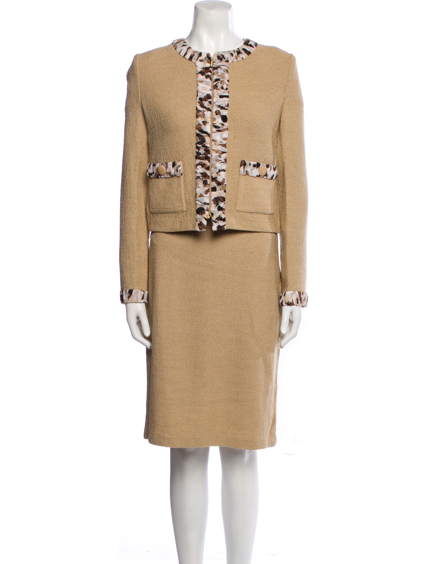 St. John Graphic Print Ruffle Embellishment Skirt Set - Neutrals Suits ...