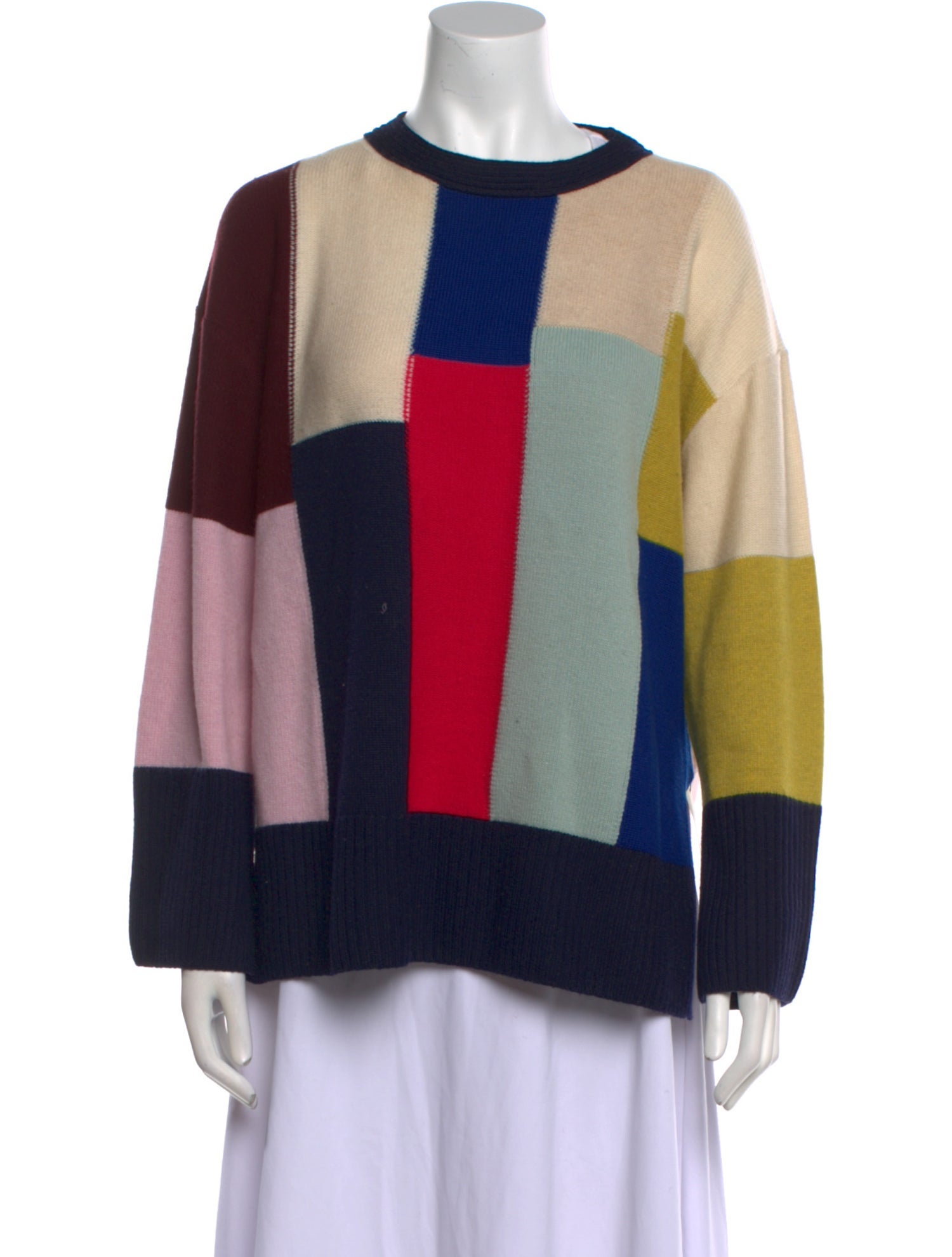 St. John Wool Colorblock Pattern Sweater - Blue Knitwear, Clothing ...