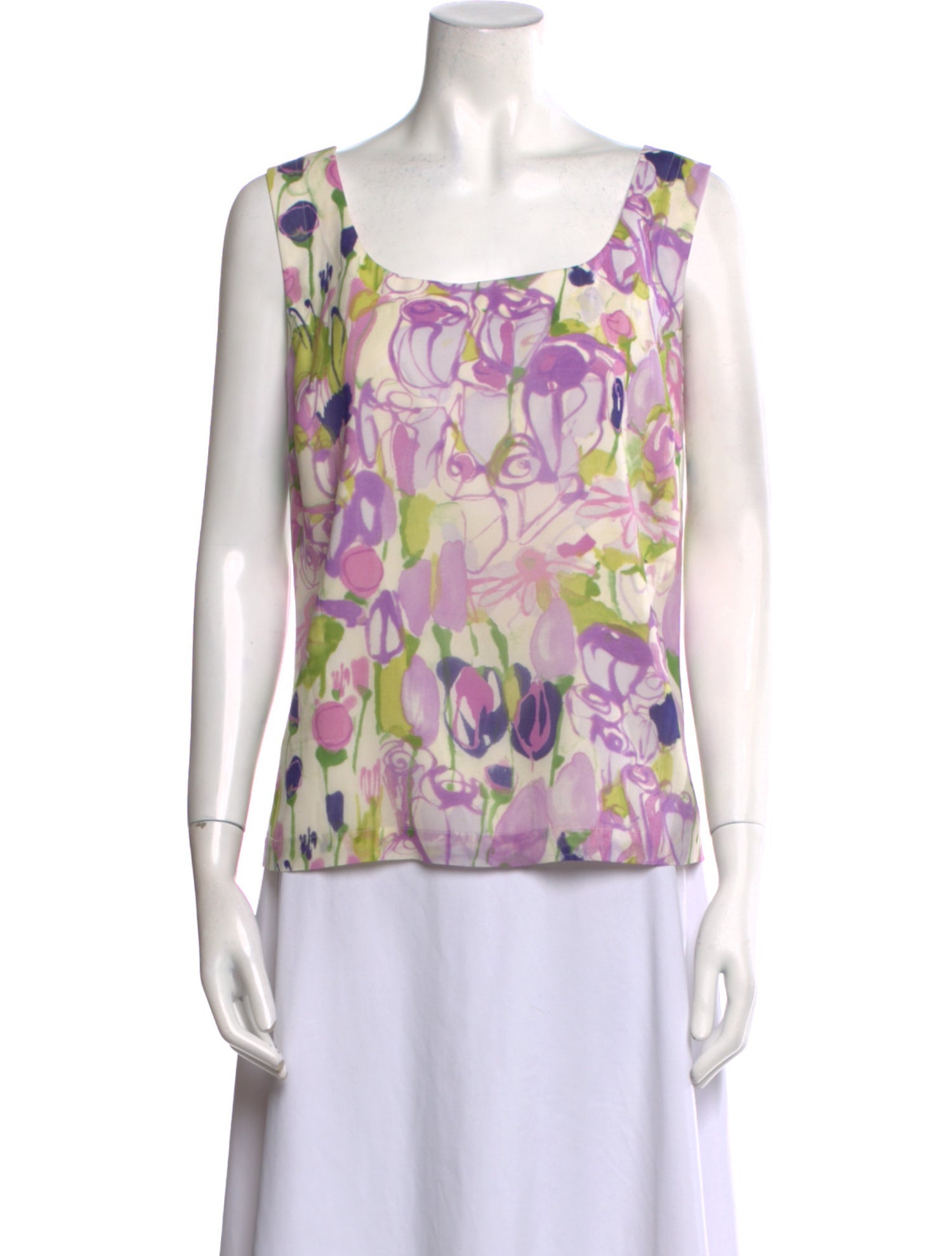 St. John Silk Floral Print Top - Purple Tops, Clothing - STJ304414 ...