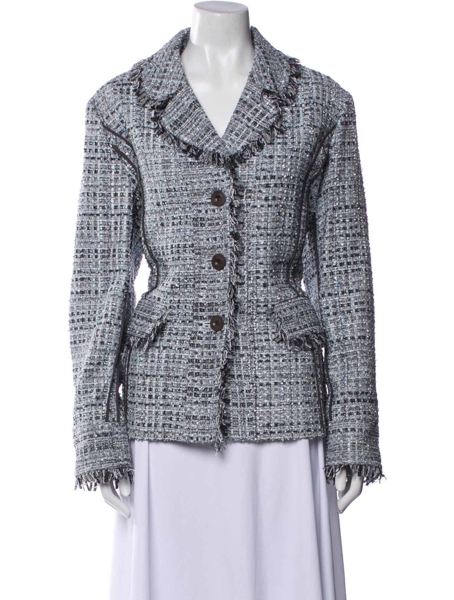 St. John Tweed Pattern Blazer - Blue Jackets, Clothing - STJ325567 ...