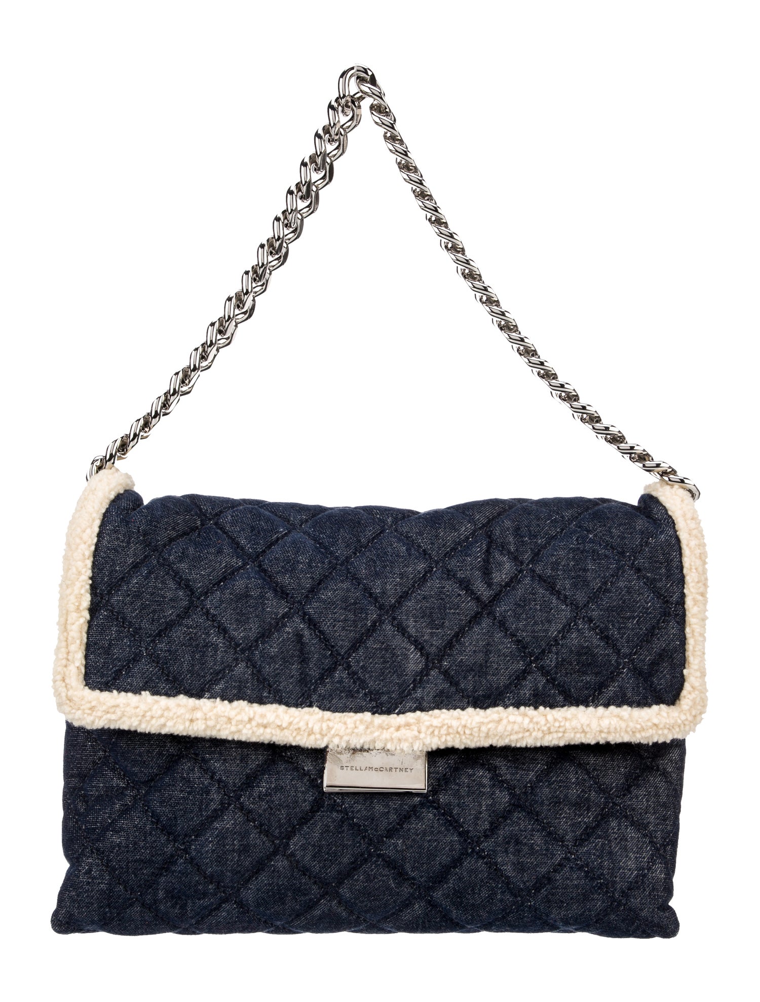 Stella McCartney Denim Puffer Faux Shearling Lined Handle Bag - Blue ...