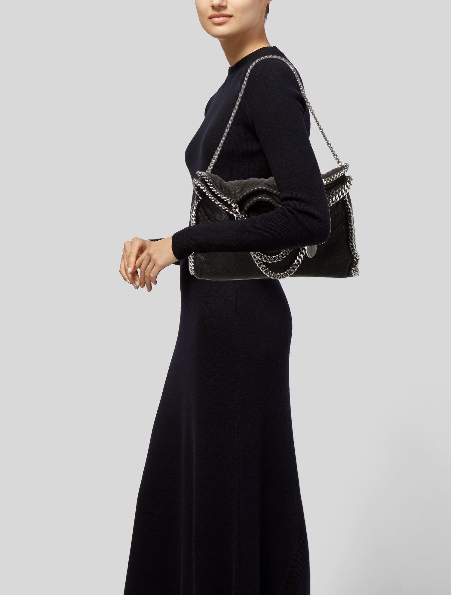 Stella McCartney Suede Chain Link Handle Bag - Grey Handle Bags ...