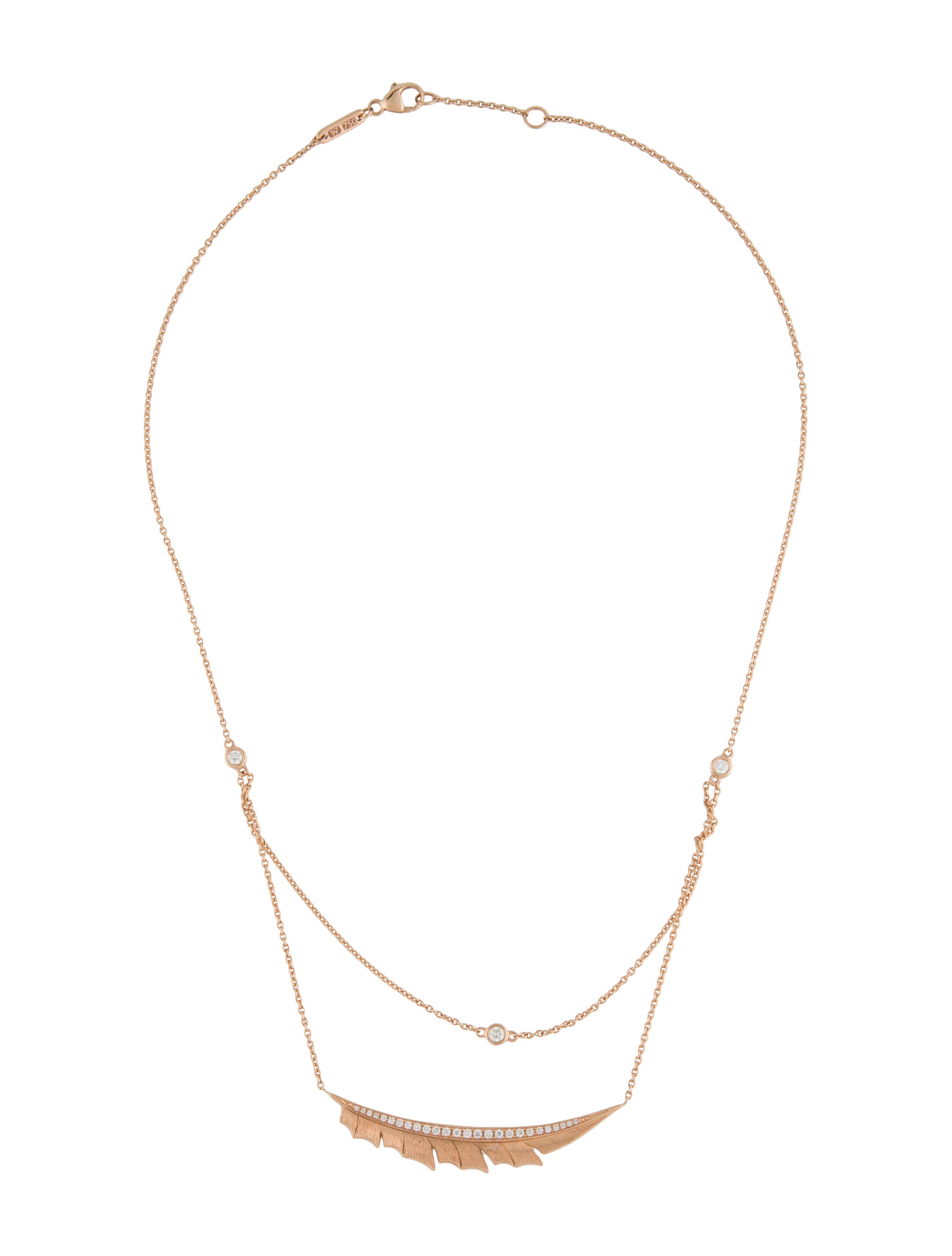 Stephen Webster 18K Diamond Pavé Feather Necklace - 18K Rose Gold ...