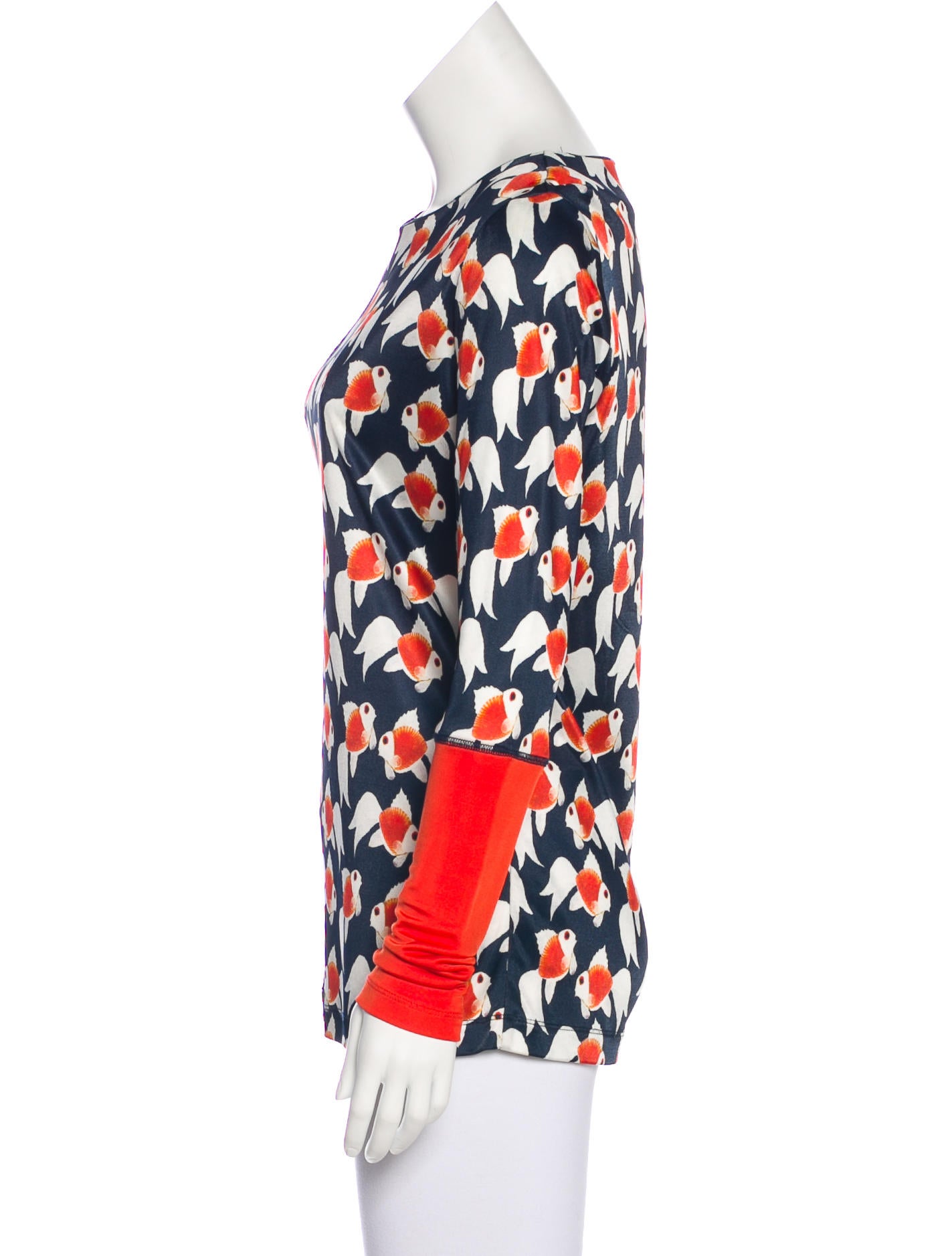 Suno Fish Print Long Sleeve Top - Blue Tops, Clothing - SUN24968 | The ...