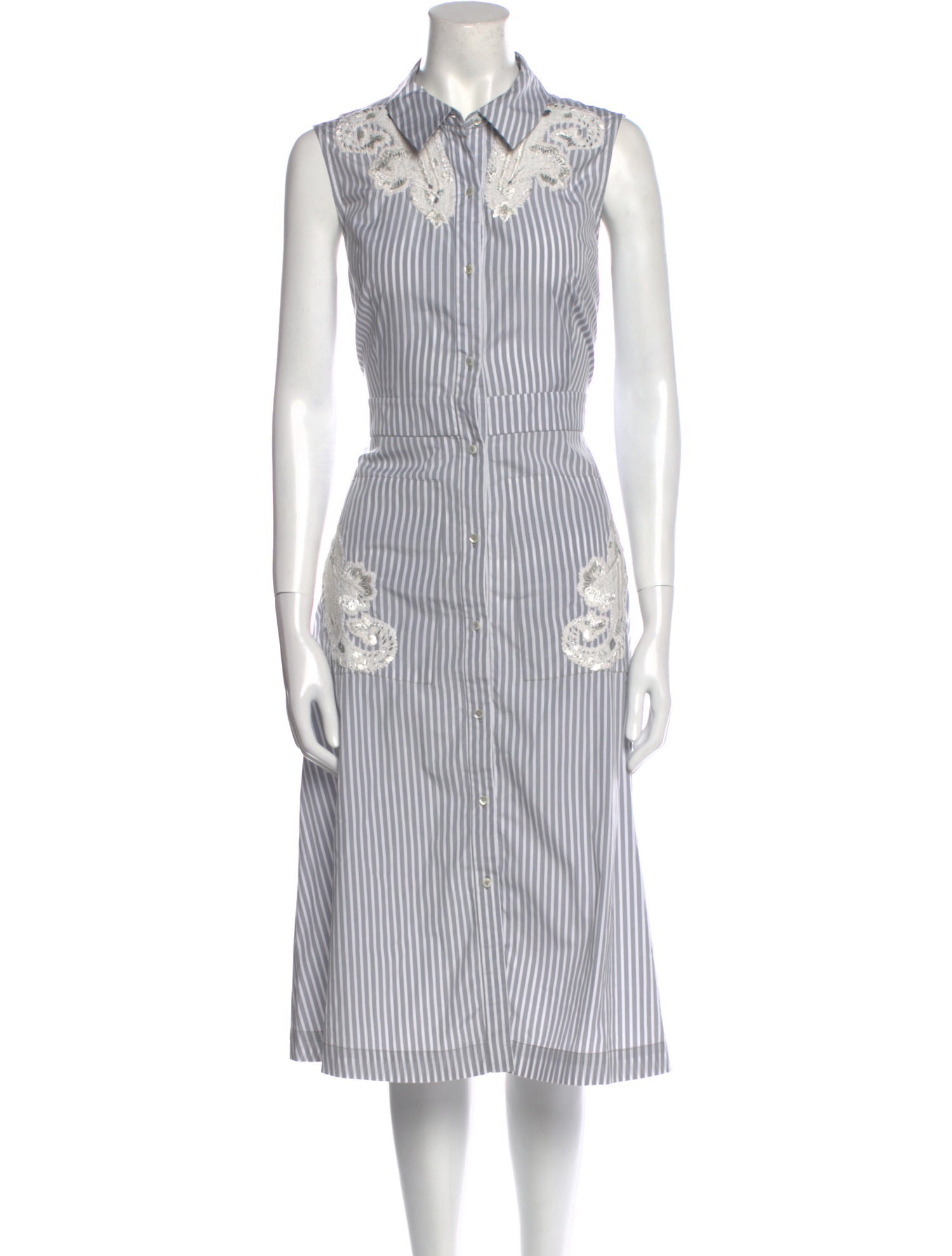 Suno Striped Midi Length Dress - Grey Dresses, Clothing - SUN31958 ...
