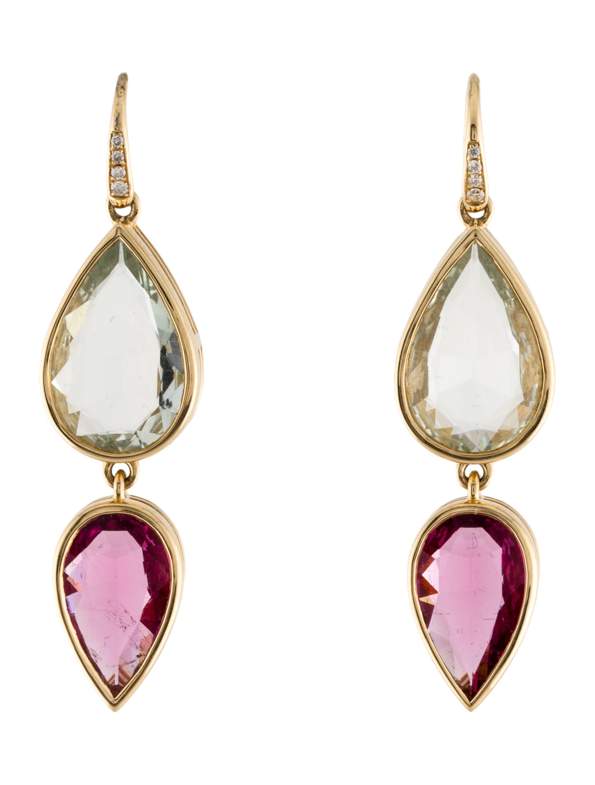 Syna 18K Tourmaline, Prasiolite & Diamond Drop Earrings - 18K Yellow ...