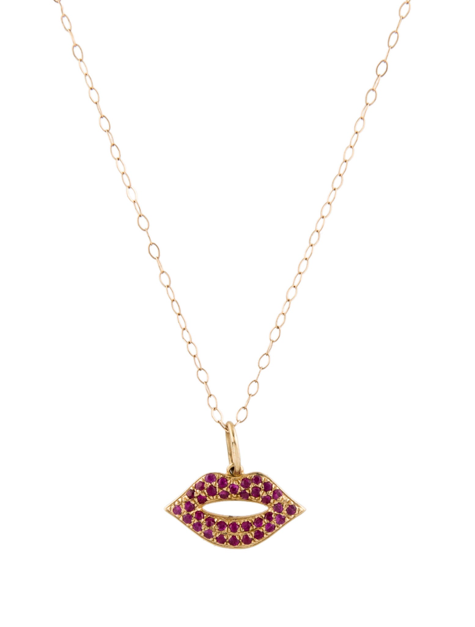 Sydney Evan 14K Ruby Small Lips Pendant w/10K Chain - 14K Yellow Gold ...