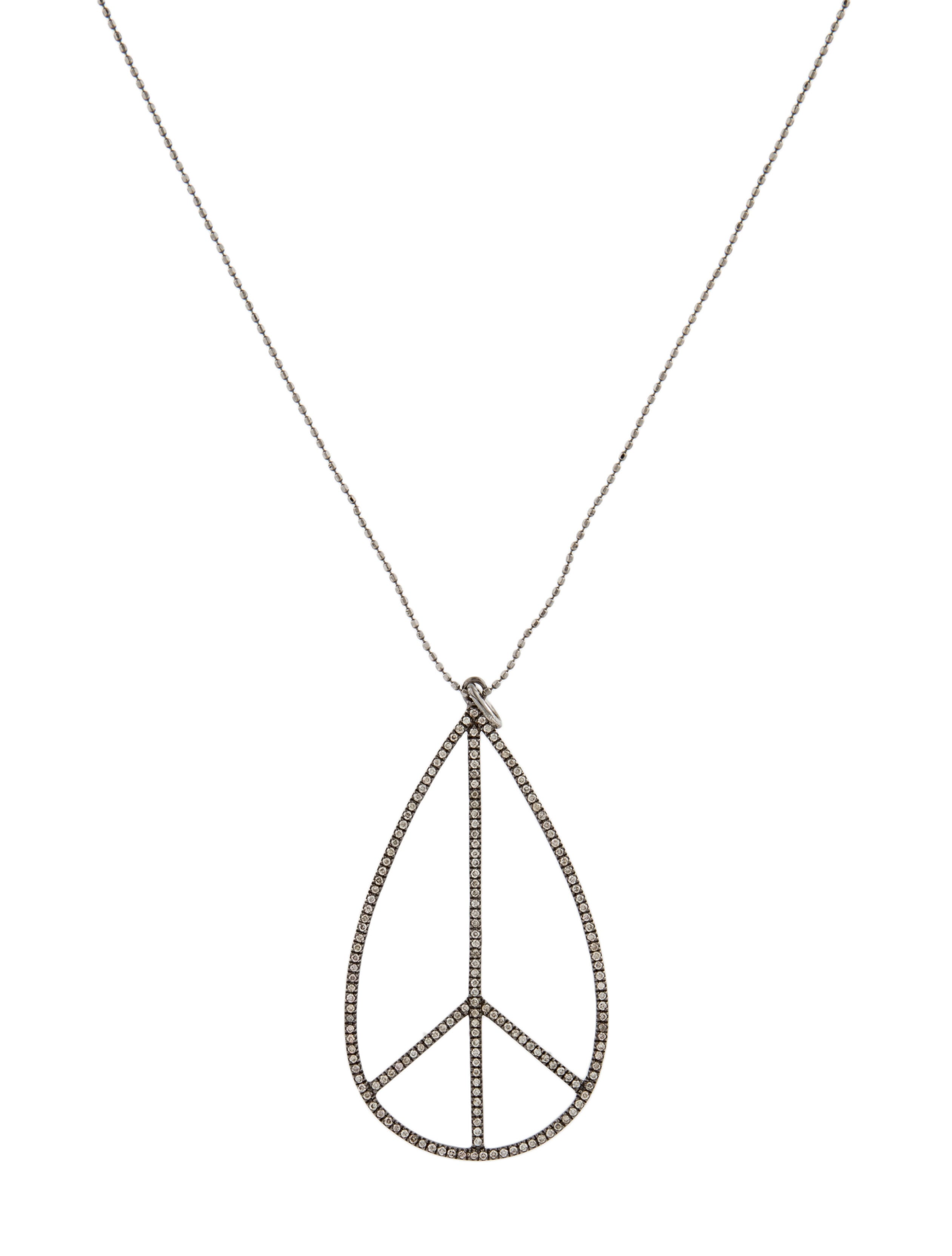 Sydney Evan 14K Diamond Teardrop Peace Sign Pendant Necklace - 14K ...