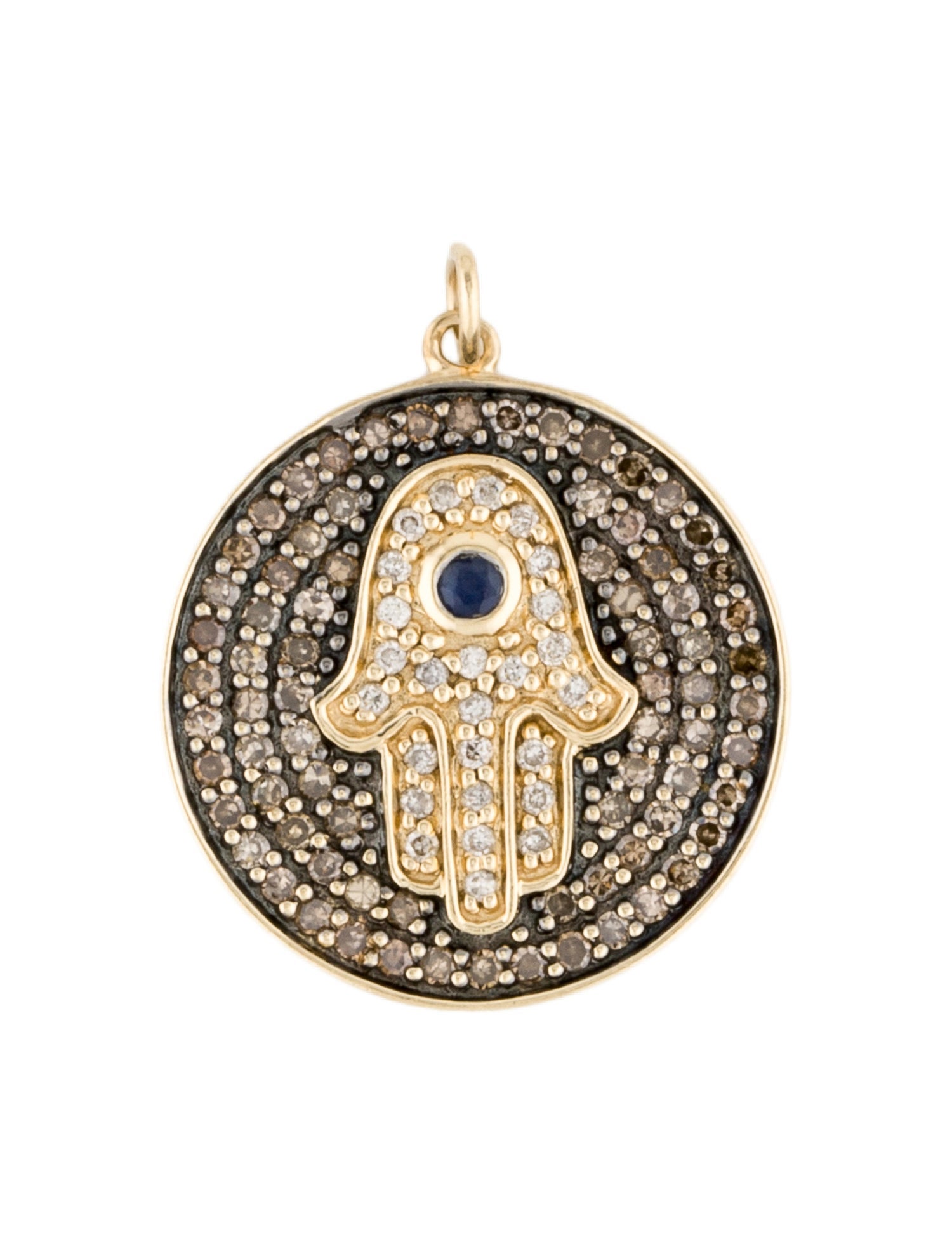 Sydney Evan 14K Sapphire & Diamond Hamsa Disc Pendant - 14K Yellow Gold ...