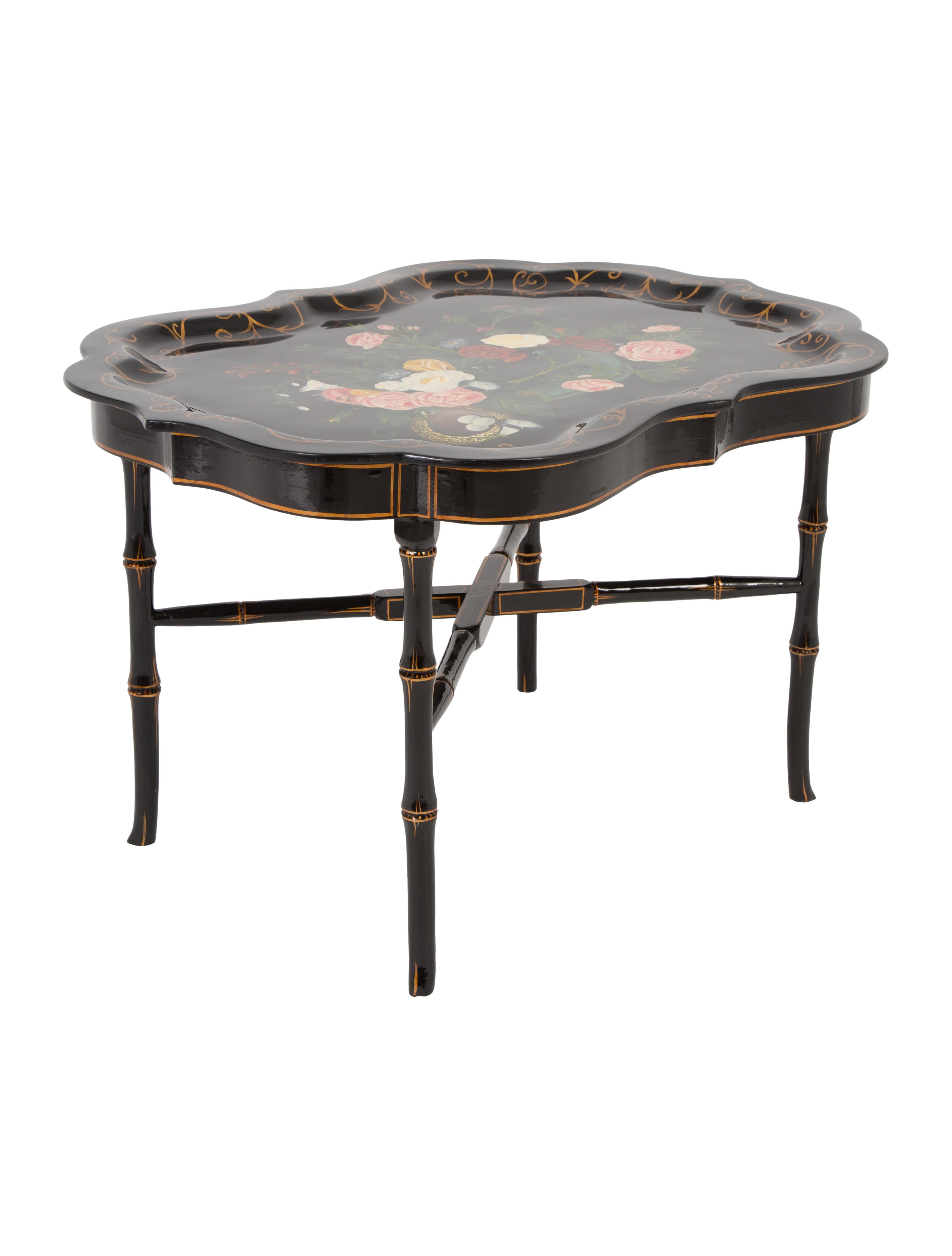 Table Lacquered Floral Accent Table - Black Tables, Furniture ...