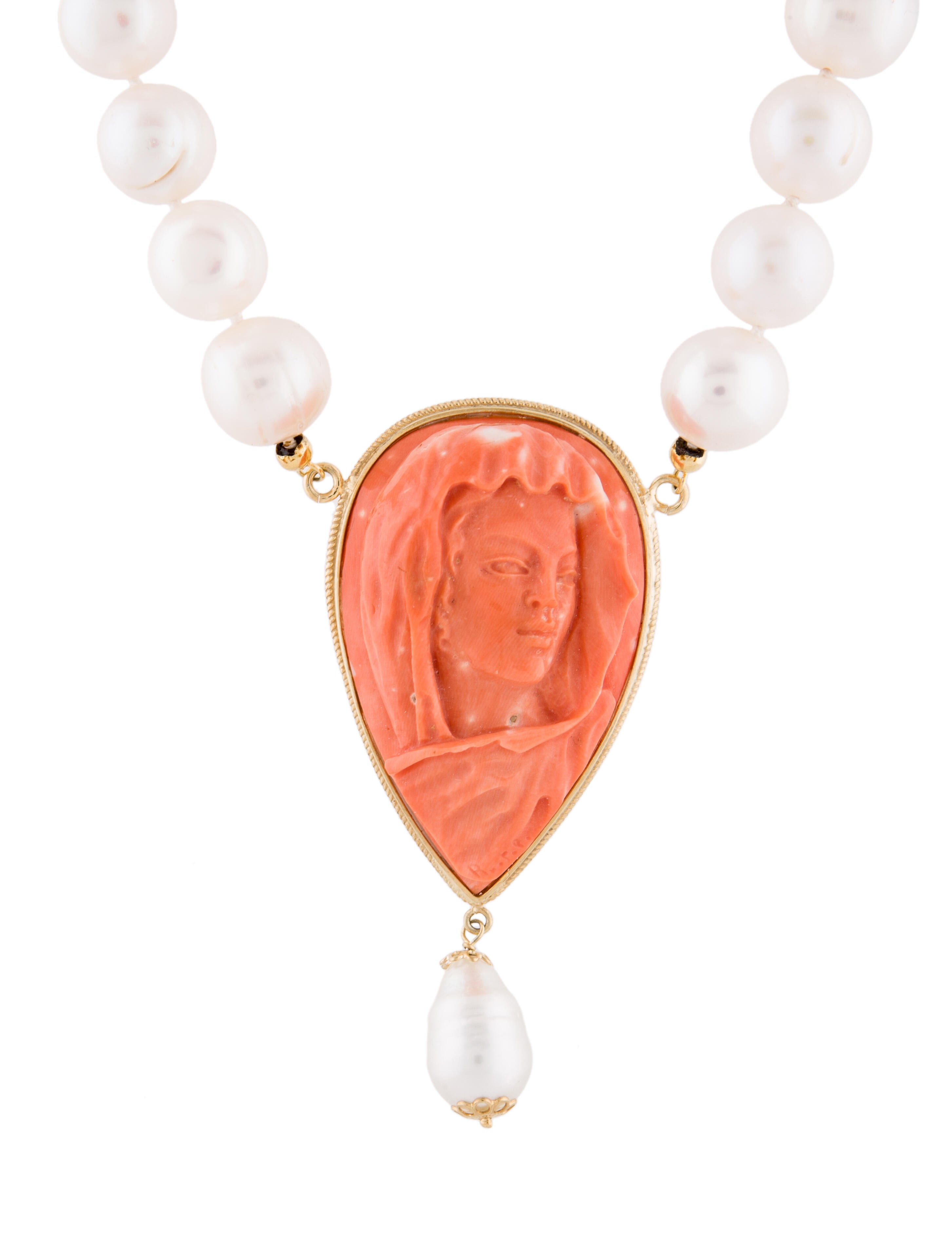 Tagliamonte Pearl & Coral Cameo Pendant Necklace - Gold-Tone Metal ...