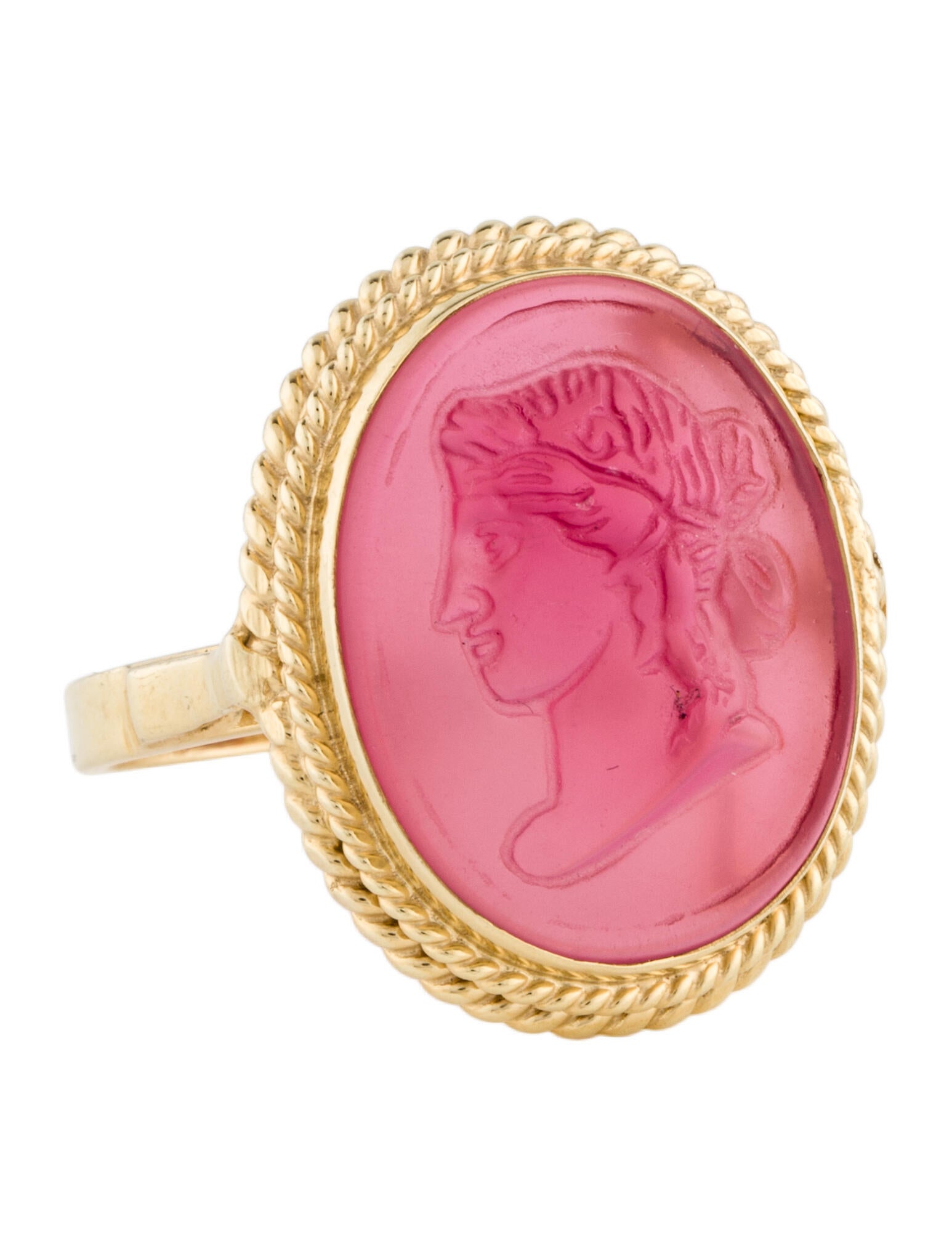 Tagliamonte Venetian Glass Cameo Greek Cameo Signet Ring - Pink, 18K ...