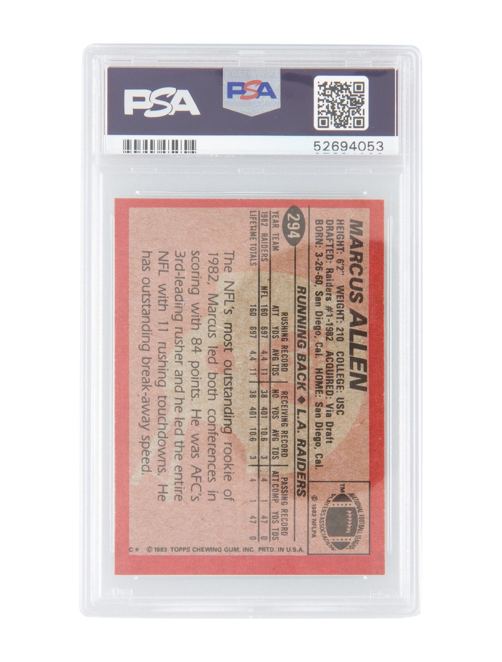 Trading Cards 1983 Topps Marcus Allen PSA 8 Rookie #294 - Black Trading ...